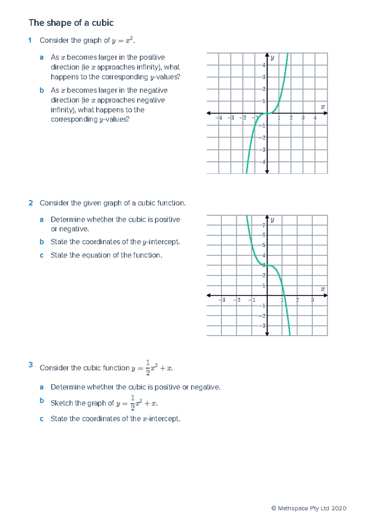 2.08 Graphs of cubics - worksheet - The shape of a cubic 1 Consider the ...
