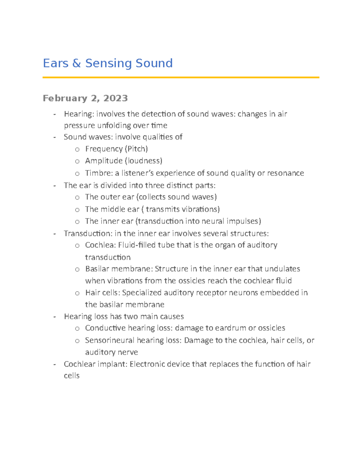 Psych jan 24 8 - Dr. Mark Frame - Ears & Sensing Sound February 2, 2023 ...