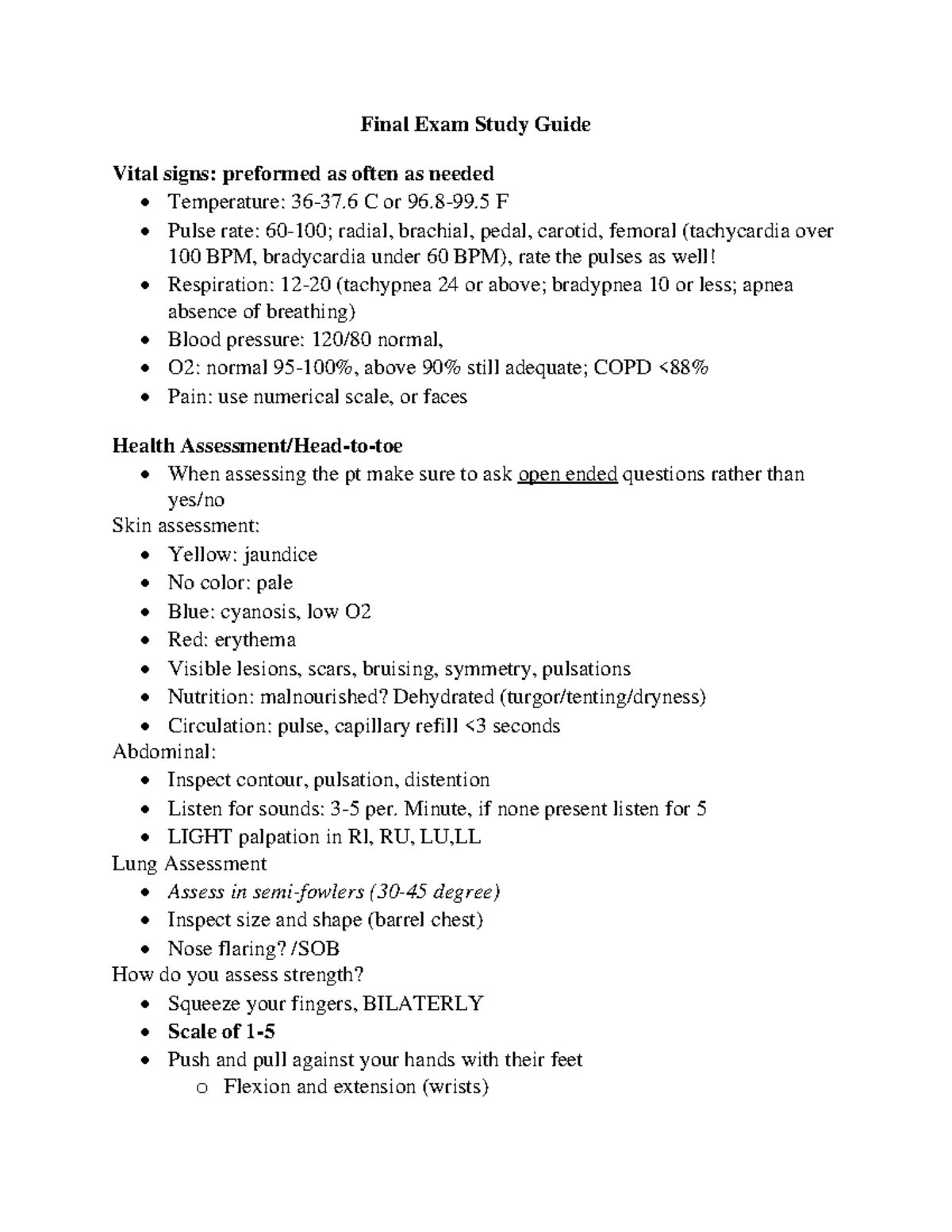 Final EXAM Study Guide - Summary Fundamentals of Nursing - Final Exam ...