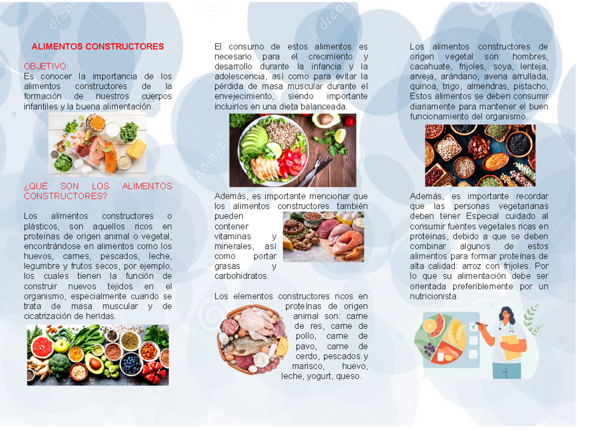 Triptico Alimentos Constructores 1 - ALIMENTOS CONSTRUCTORES OBJETIVO: Es conocer la importancia ...