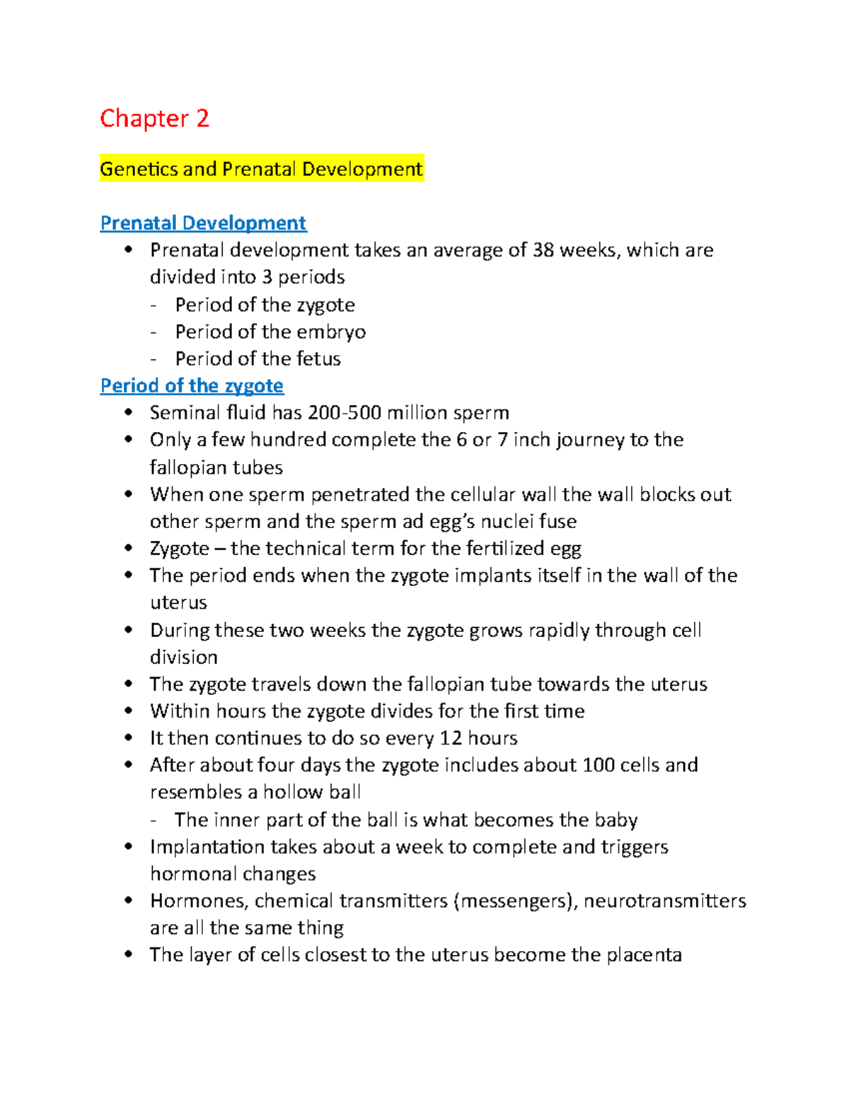 Chapter 2 - Chapter 2 Genetics and Prenatal Development Prenatal ...
