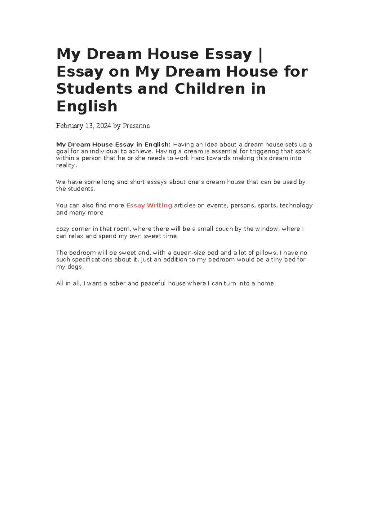 My Dream House Essay - cvfabf - My Dream House Essay | Essay on My ...