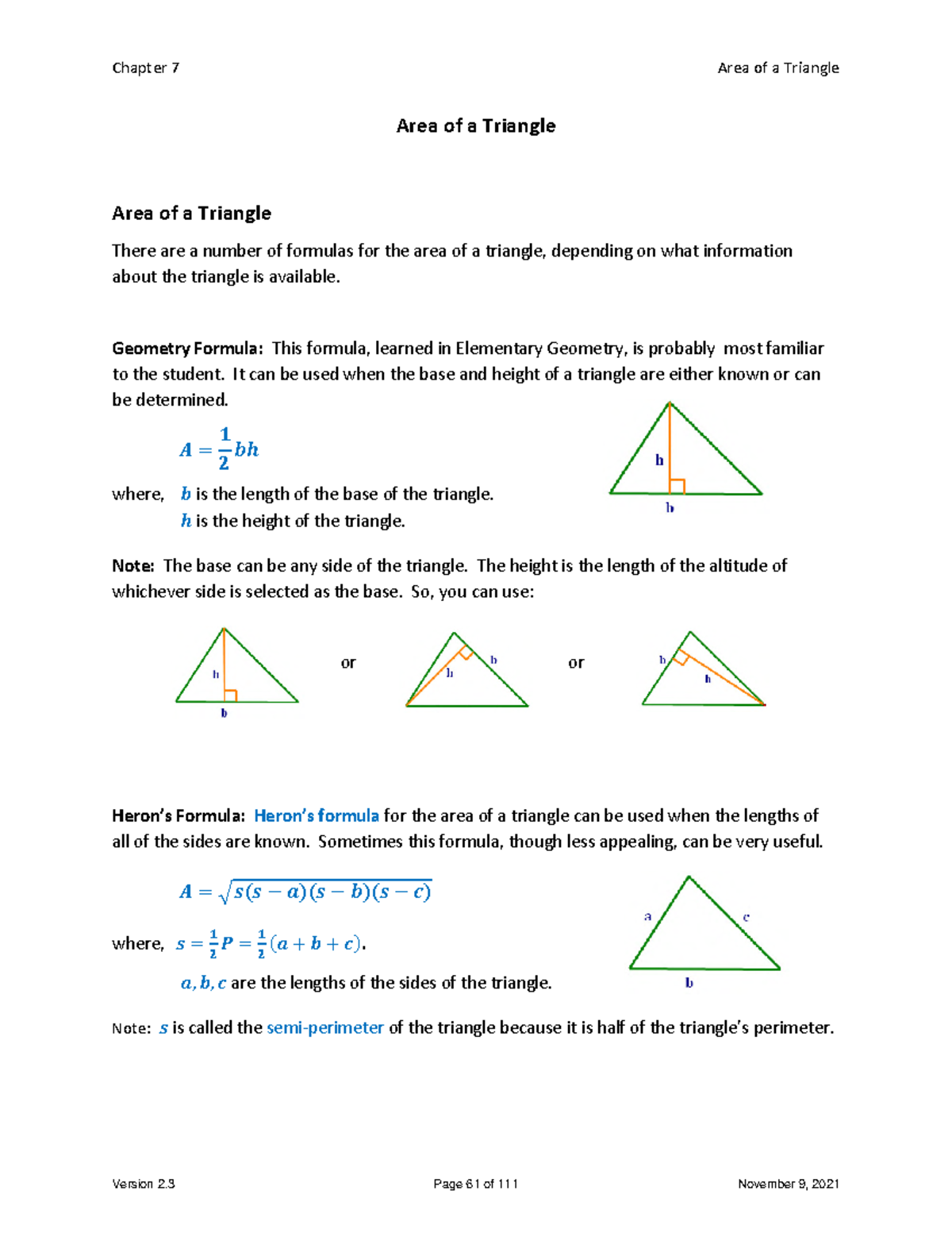 Trigonometry Math - 學習資源 - Chapter 7 Area of a Triangle Area of a ...