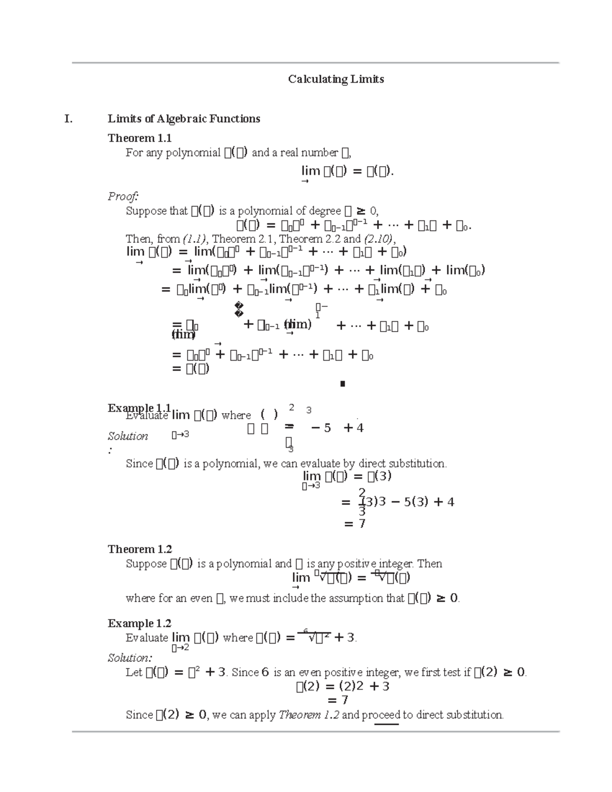 Calculating Limits - Limits of Algebraic Functions Theorem 1. For any ...