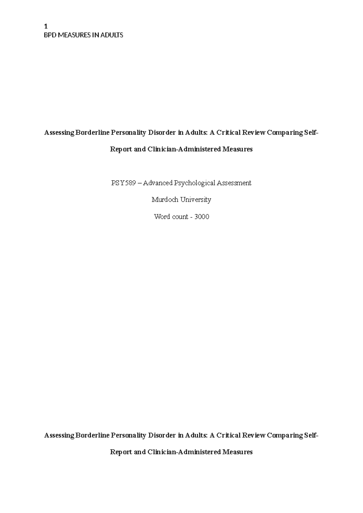 PSY598 Critical Review - BPD MEASURES IN ADULTS Assessing Borderline ...