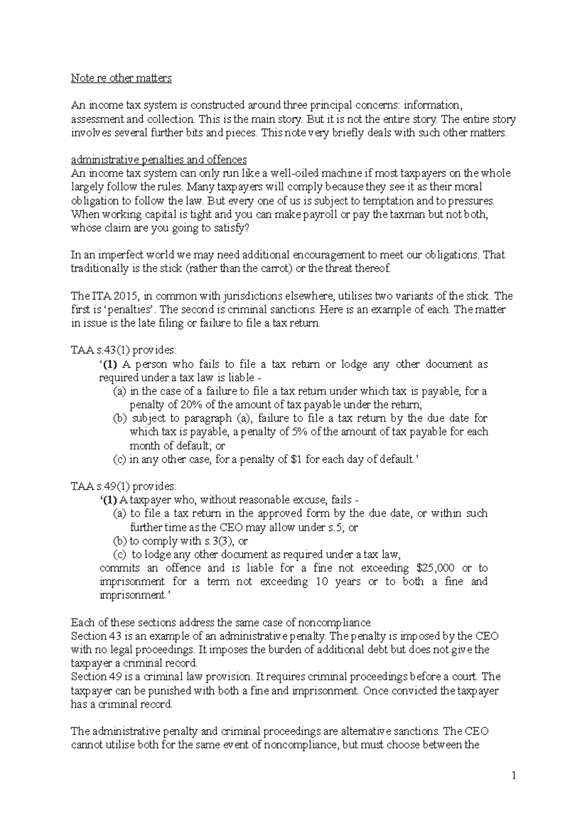 06 note re other matters - Note re other matters An income tax system ...