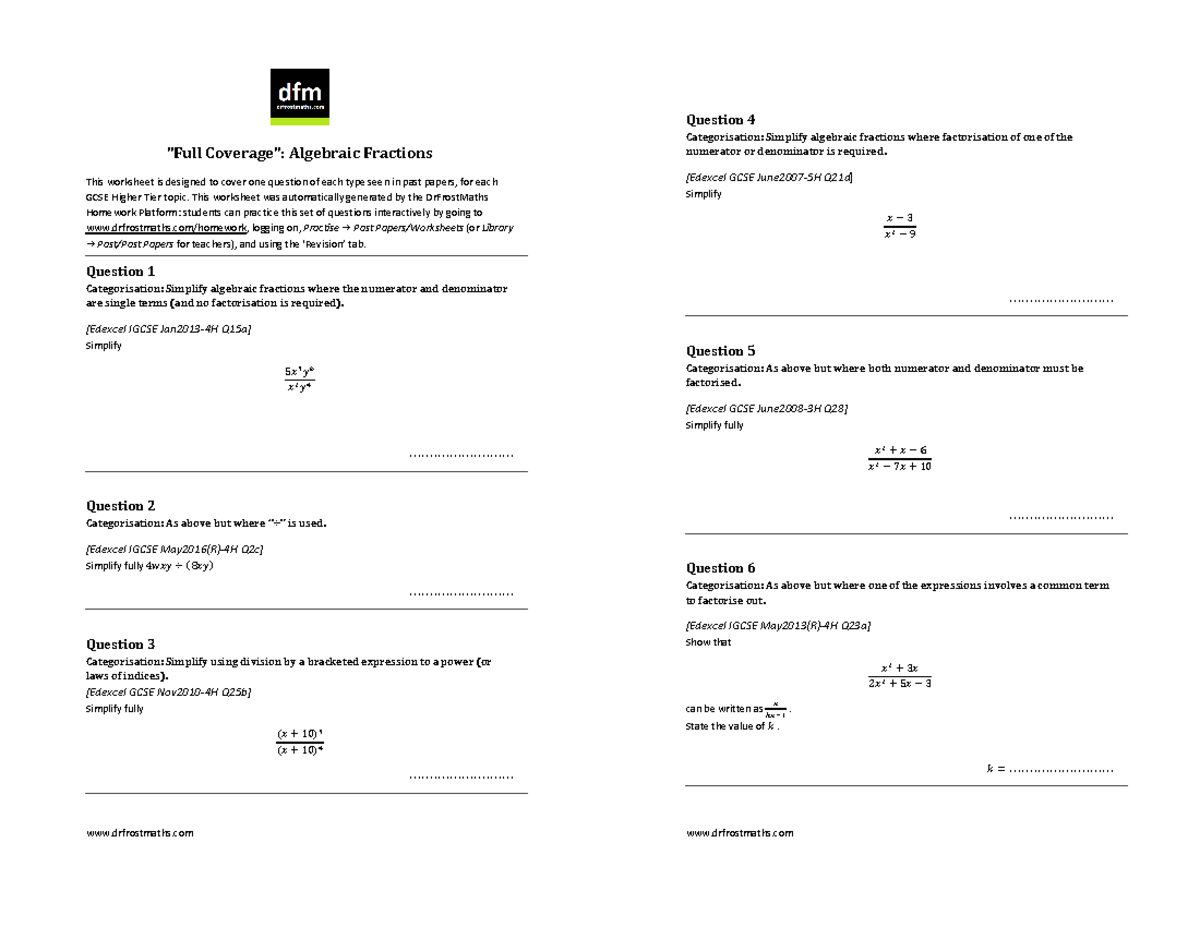 DFMFull Coverage-Algebraic Fractions - "Full Coverage": Algebraic ...