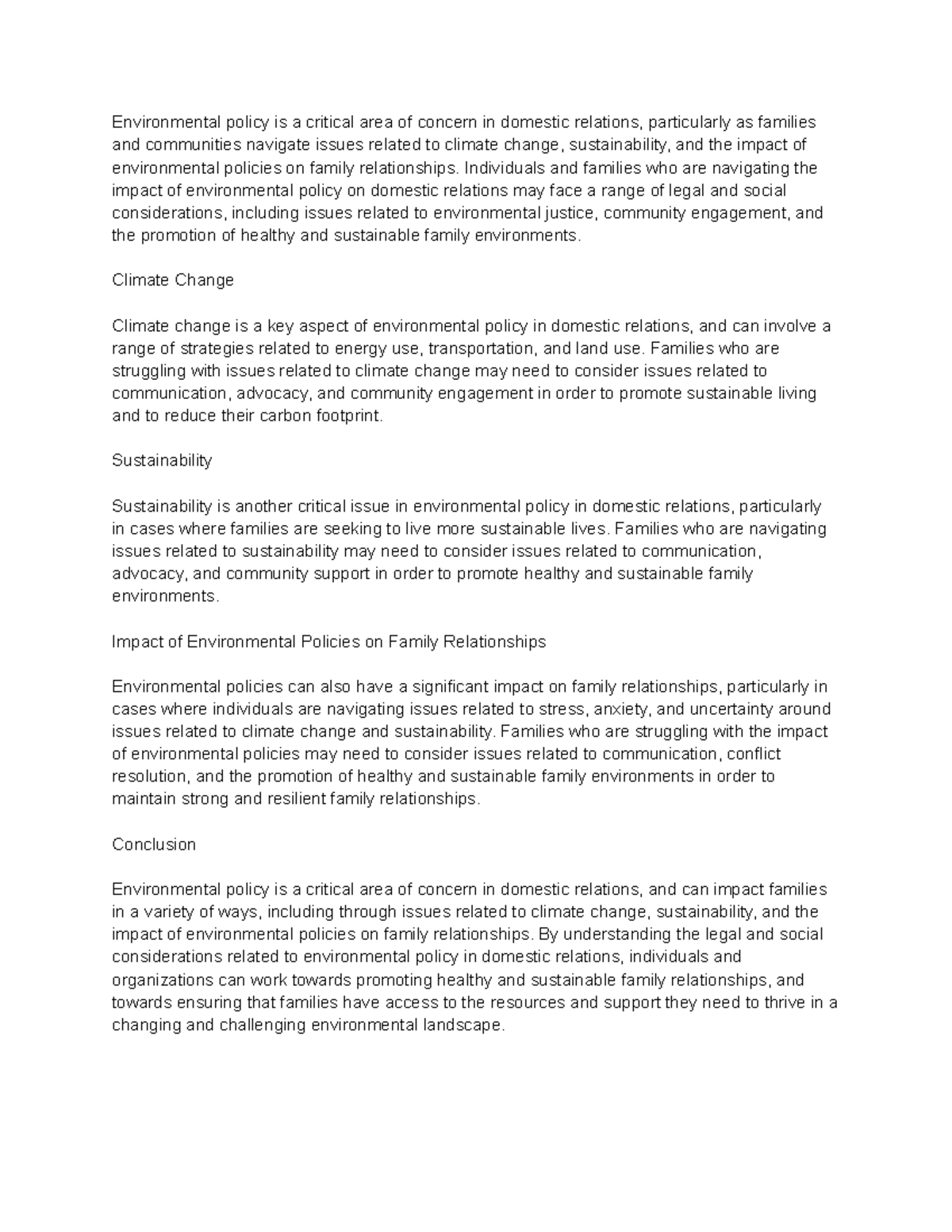 Domestic Relations and Environmental Policy - Environmental policy is a ...