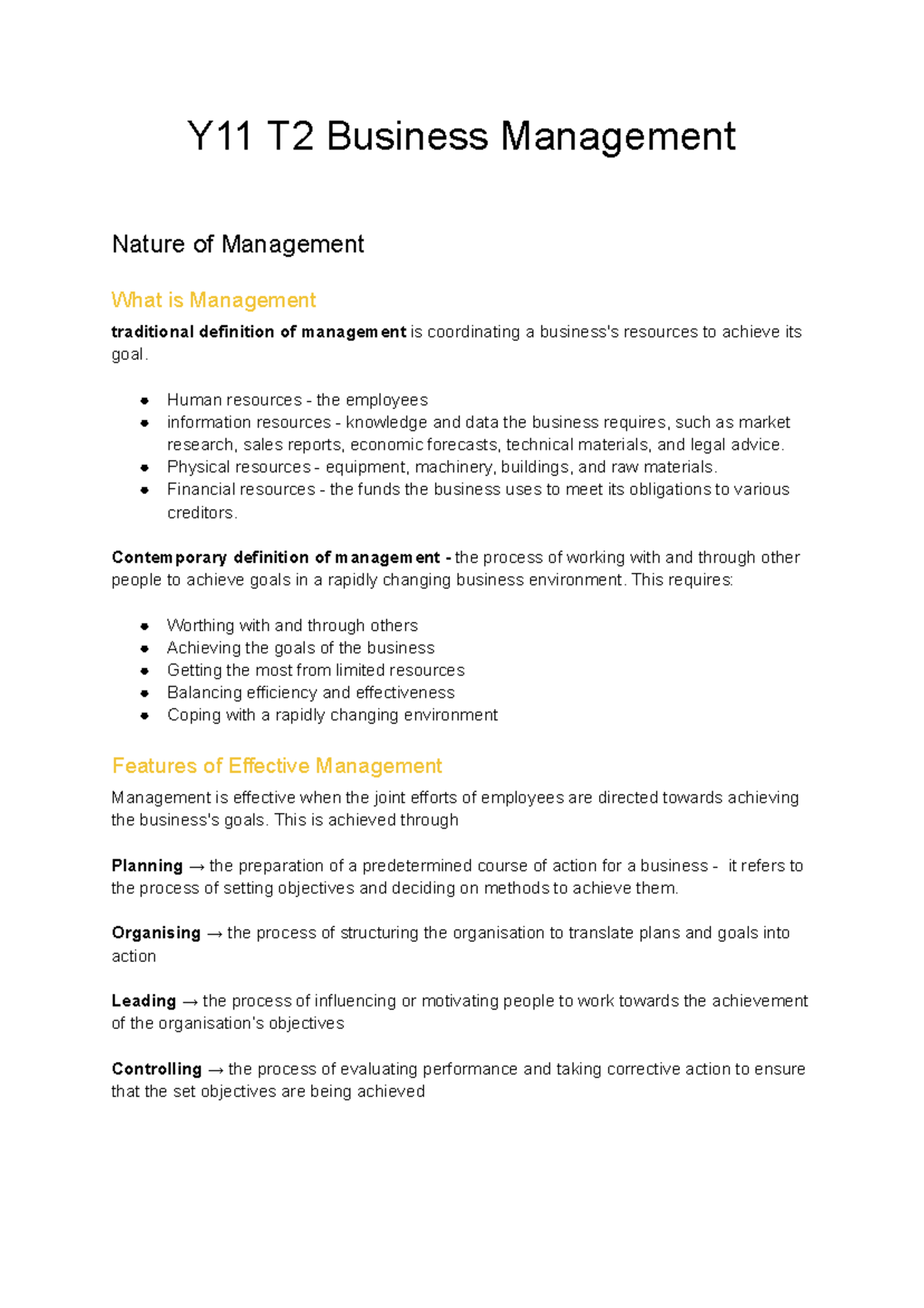 Y11 T2 Business Management - Y11 T2 Business Management Nature of ...