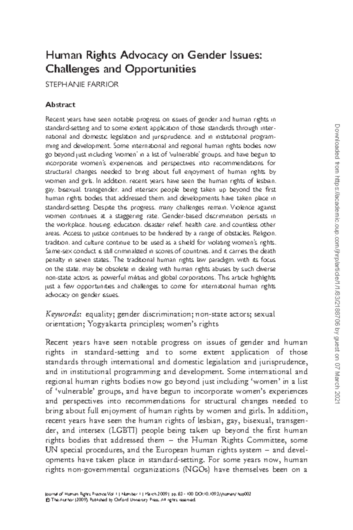 GED109 Reading 3 Human Rights Advocacy on Gender - Human Rights ...