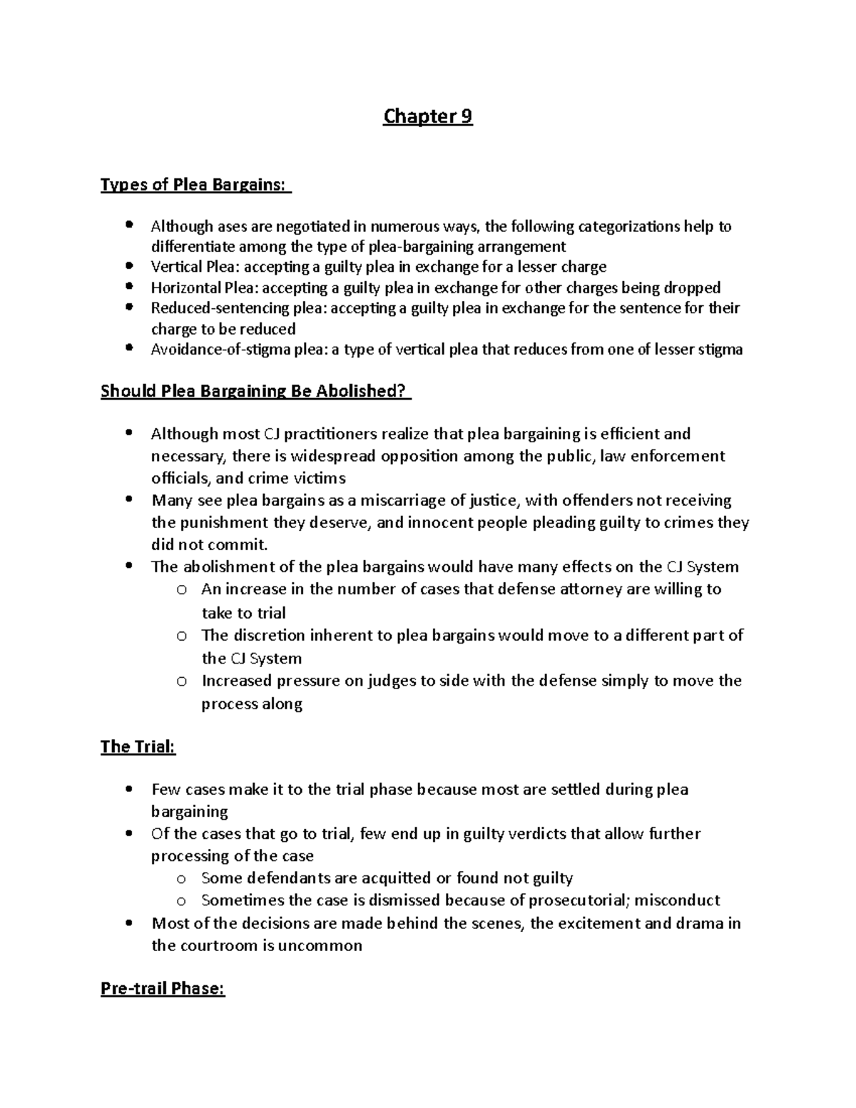 Chapter 9 - Plea Bargains - Chapter 9 Types of Plea Bargains: Although ...