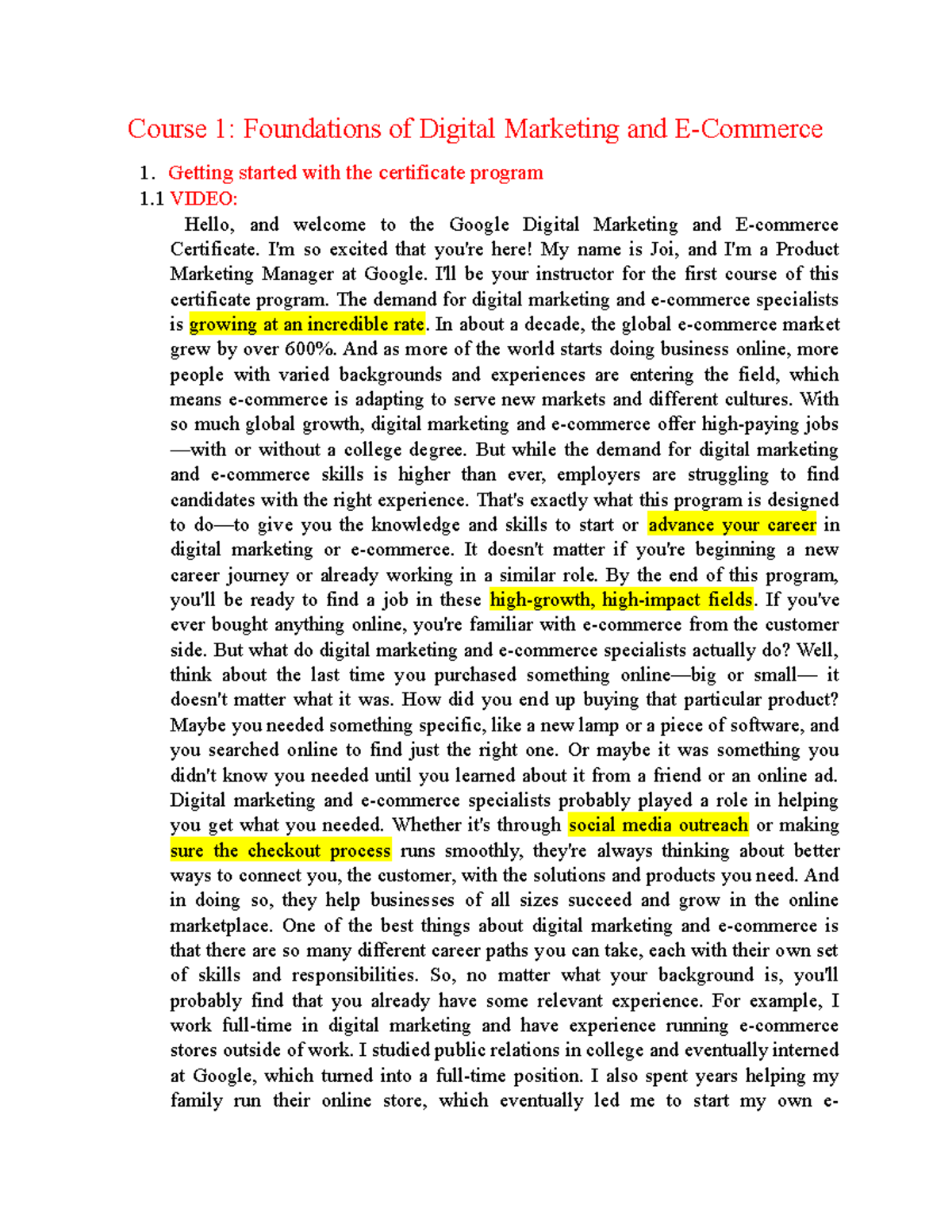 Course 1 - Learn - Course 1: Foundations of Digital Marketing and E ...