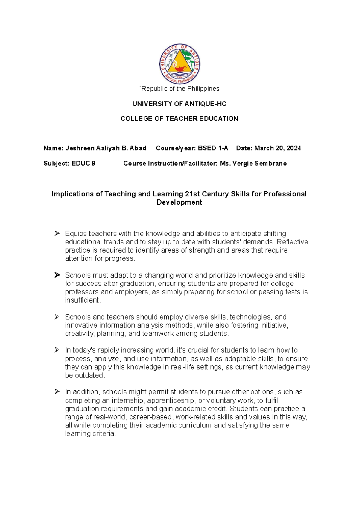 Implication - 21st century skill professional development - `Republic ...