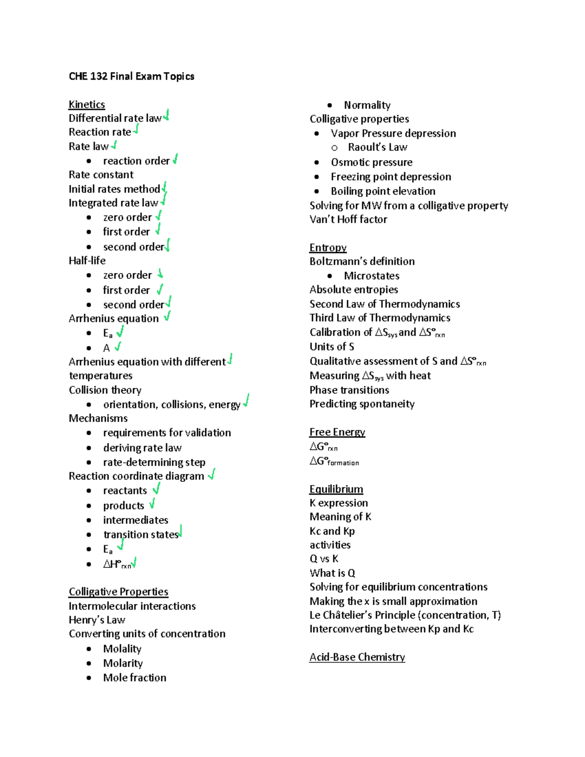 Final Exam Topics - Study in advance - CHE 132 Final Exam Topics ...