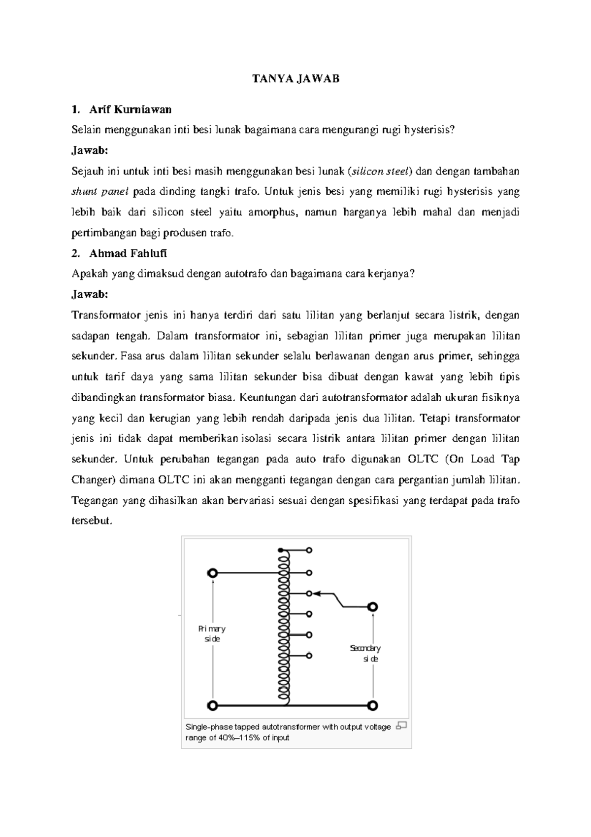 Transformer 6 - tranformasi pada trafo - TANYA JAWAB Arif Kurniawan ...