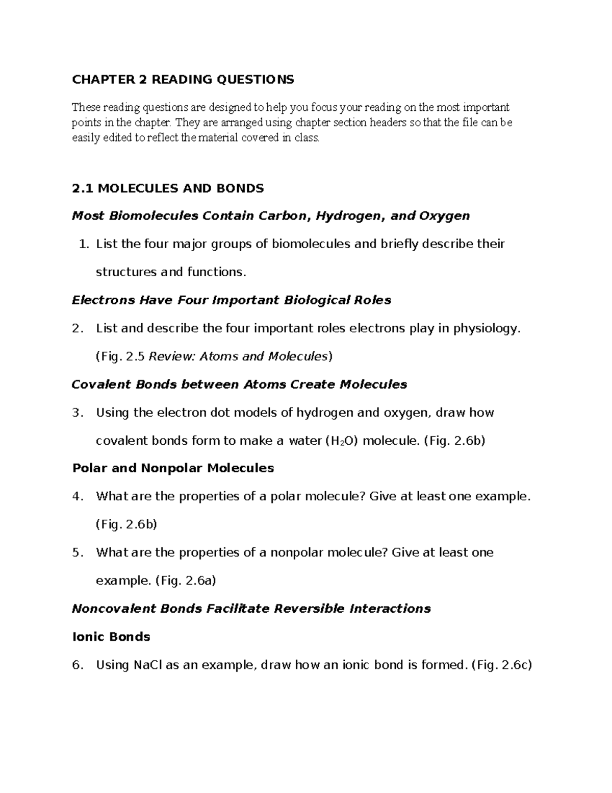 Silverthorn hp8 ch02 reading questions - CHAPTER 2 READING QUESTIONS ...