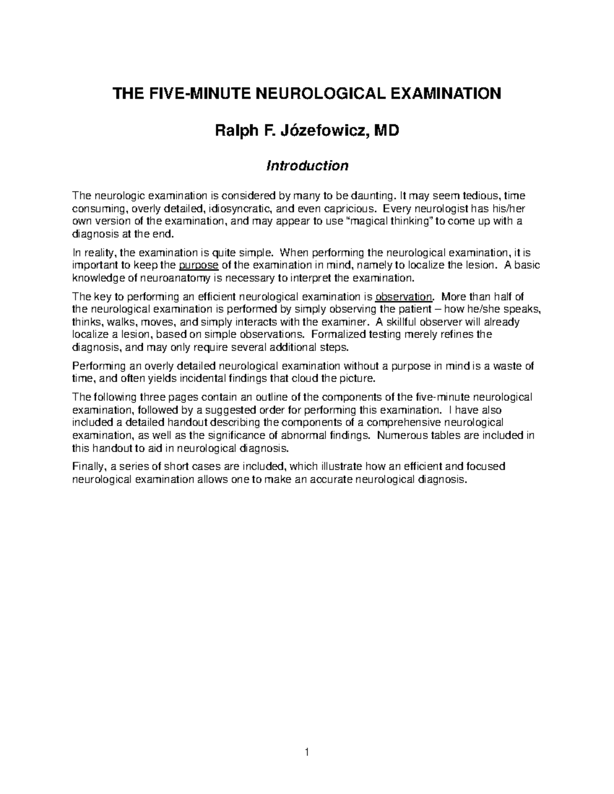 Neuro Examination 5-minute-neuro-exam-handout - THE FIVE-MINUTE ...
