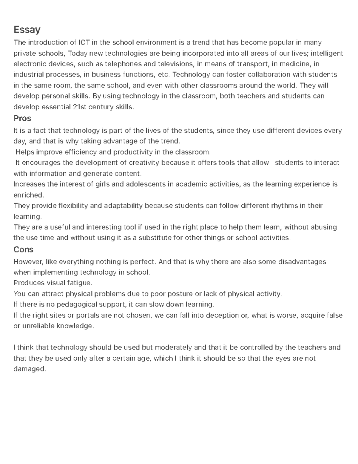 Essay - .ksskskskks - Essay The introduction of ICT in the school ...