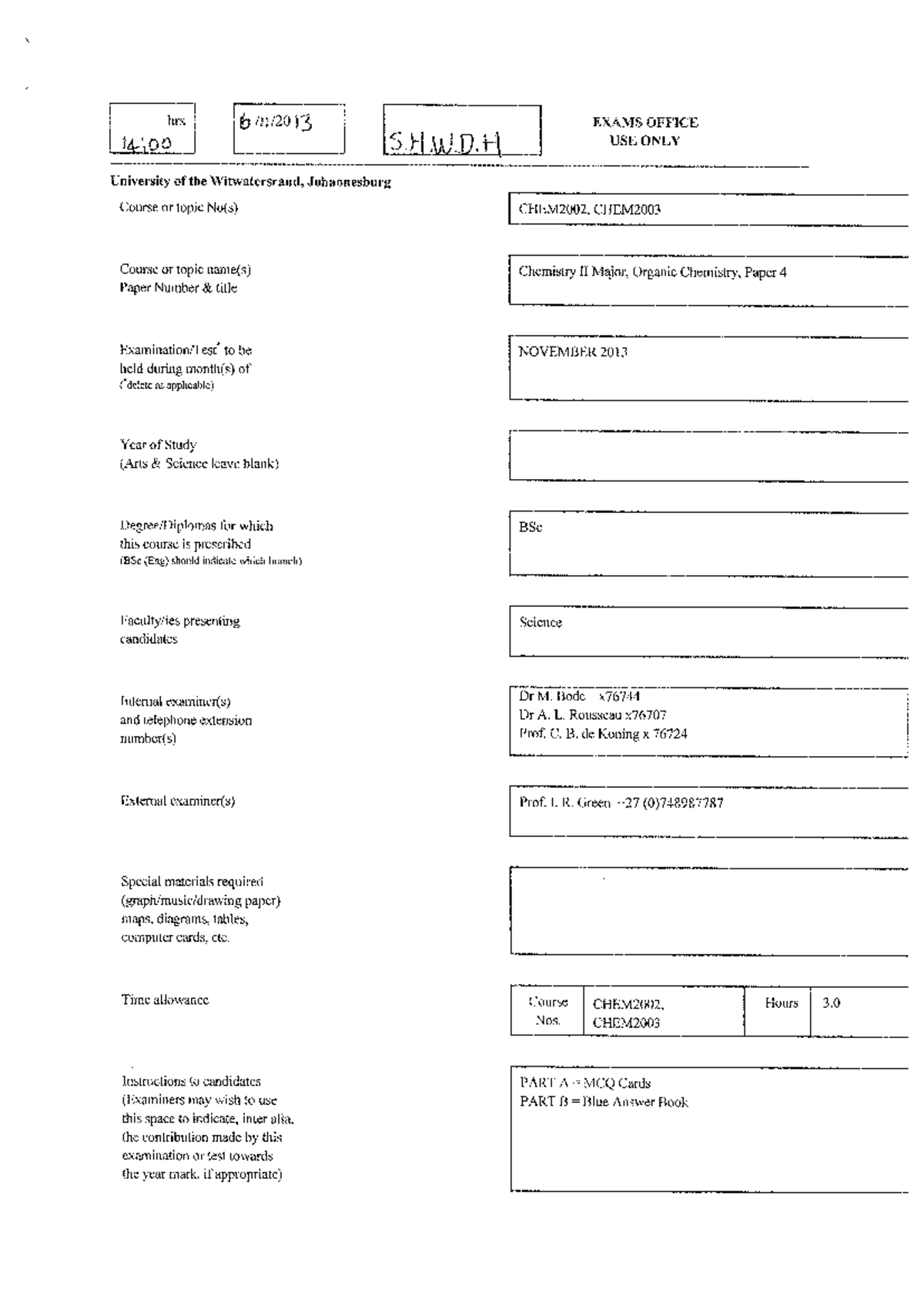 CHEM2002 - P4 - Practice material for chemistry 2 major - hrs 6 EXAMS ...
