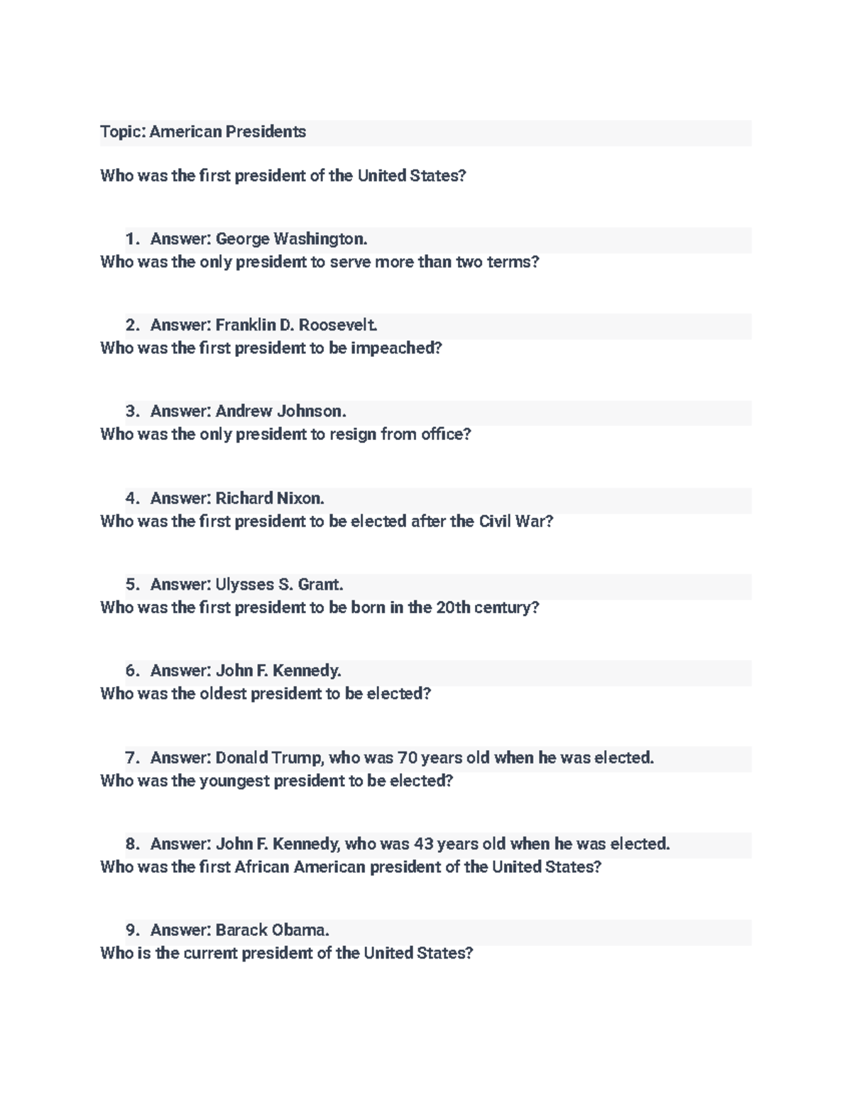 American Politics Assignment 1 - Topic: American Presidents Who was the ...