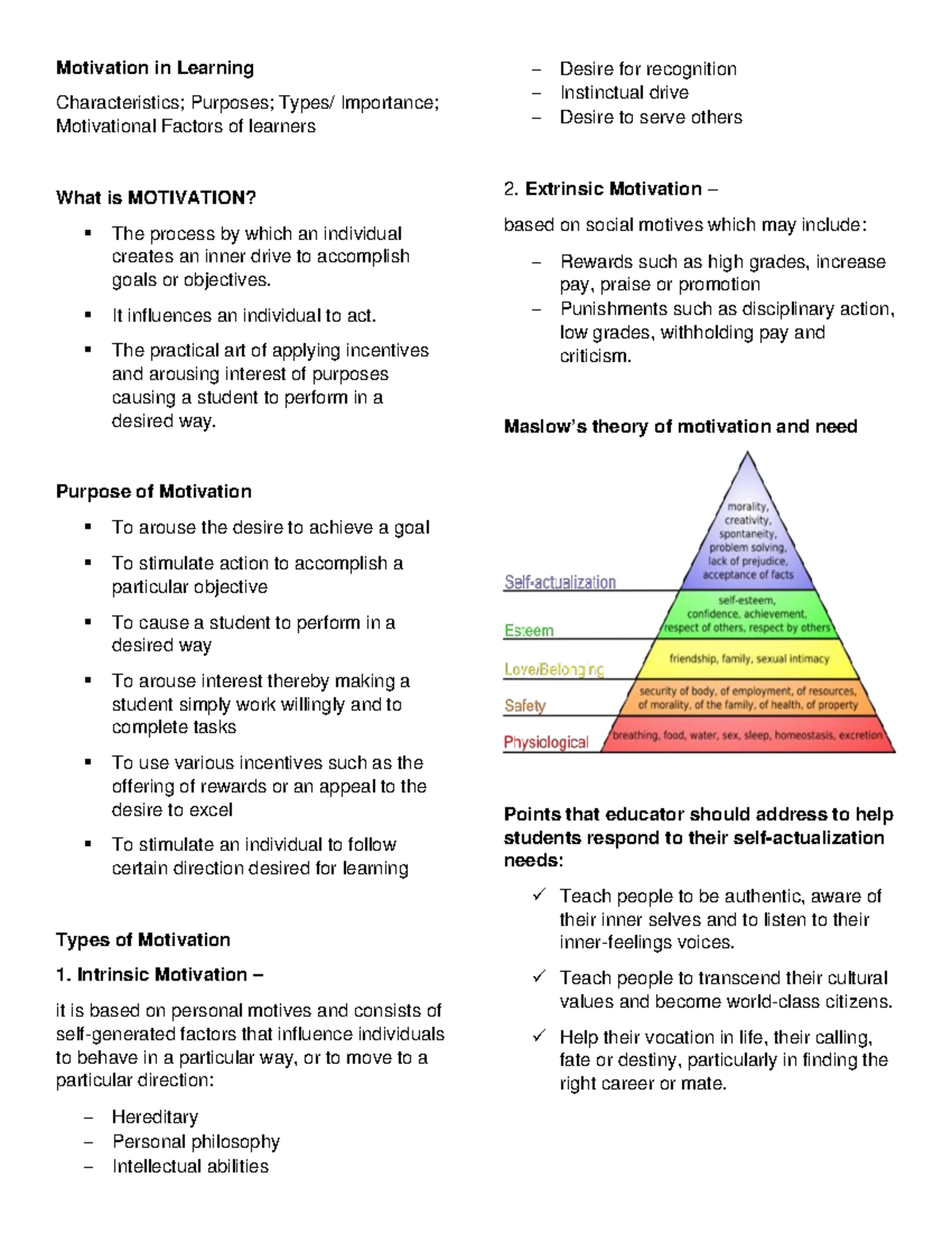 2 - Motivation in Learning notes - Motivation in Learning ...