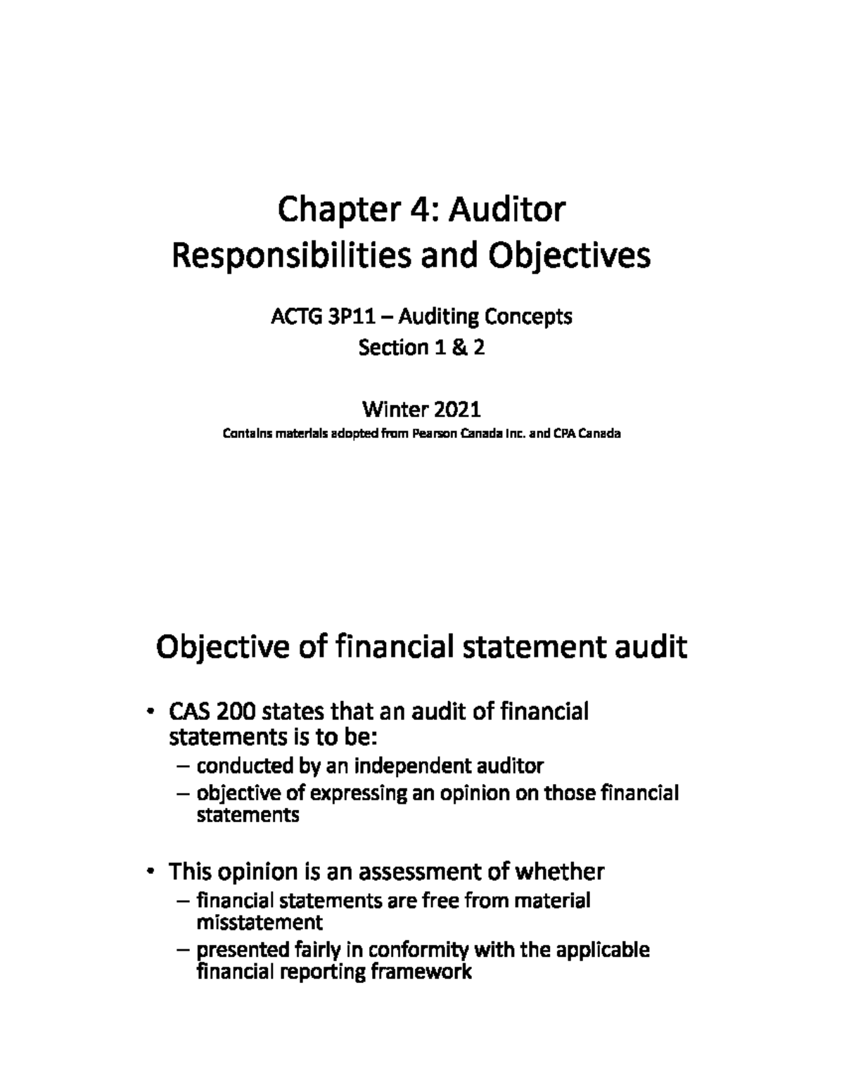 Chapter 4 - Responsibilities and Objectives - ACTG 3P11 - Brocku - Studocu