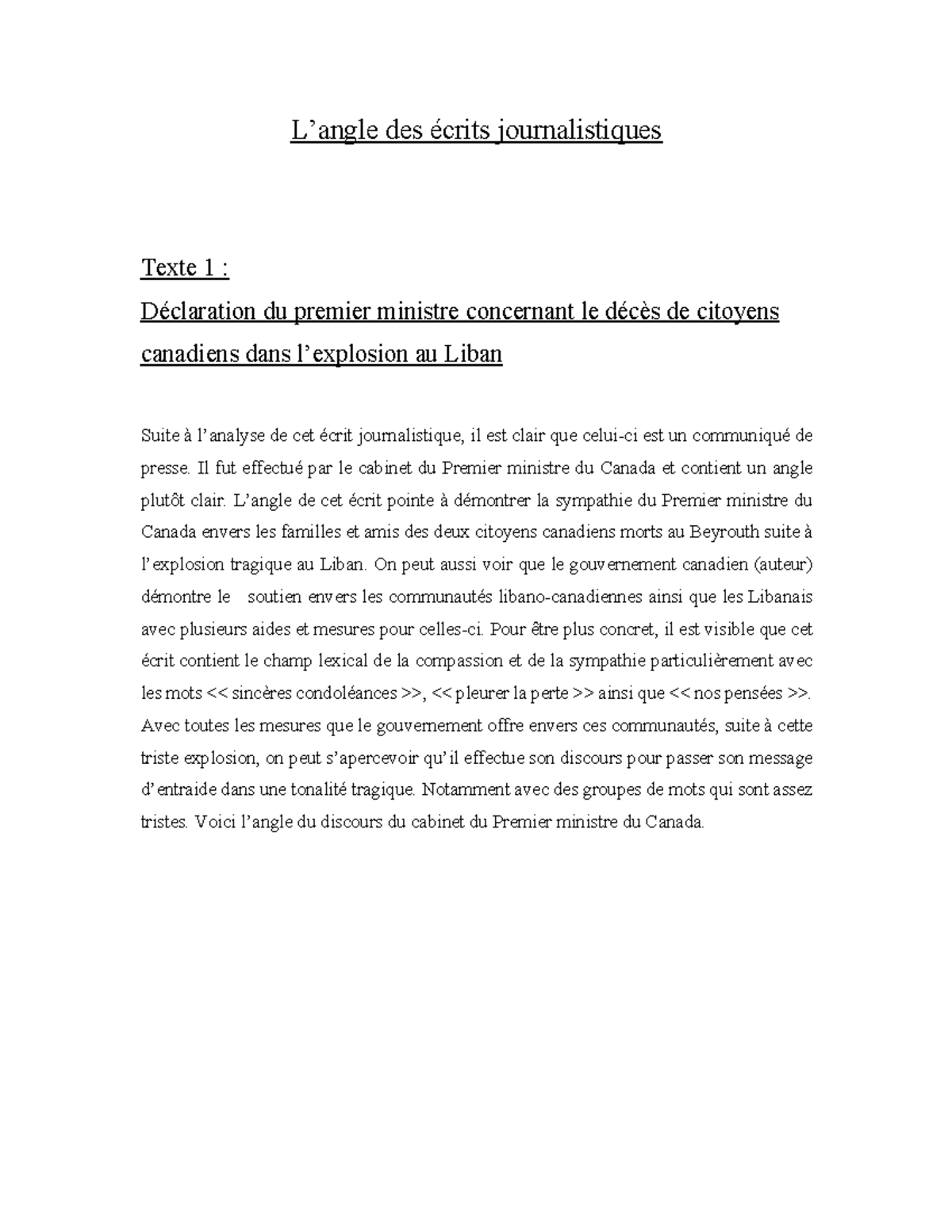 TP1 Francais 104 pdf - L’angle des écrits journalistiques Texte 1 ...