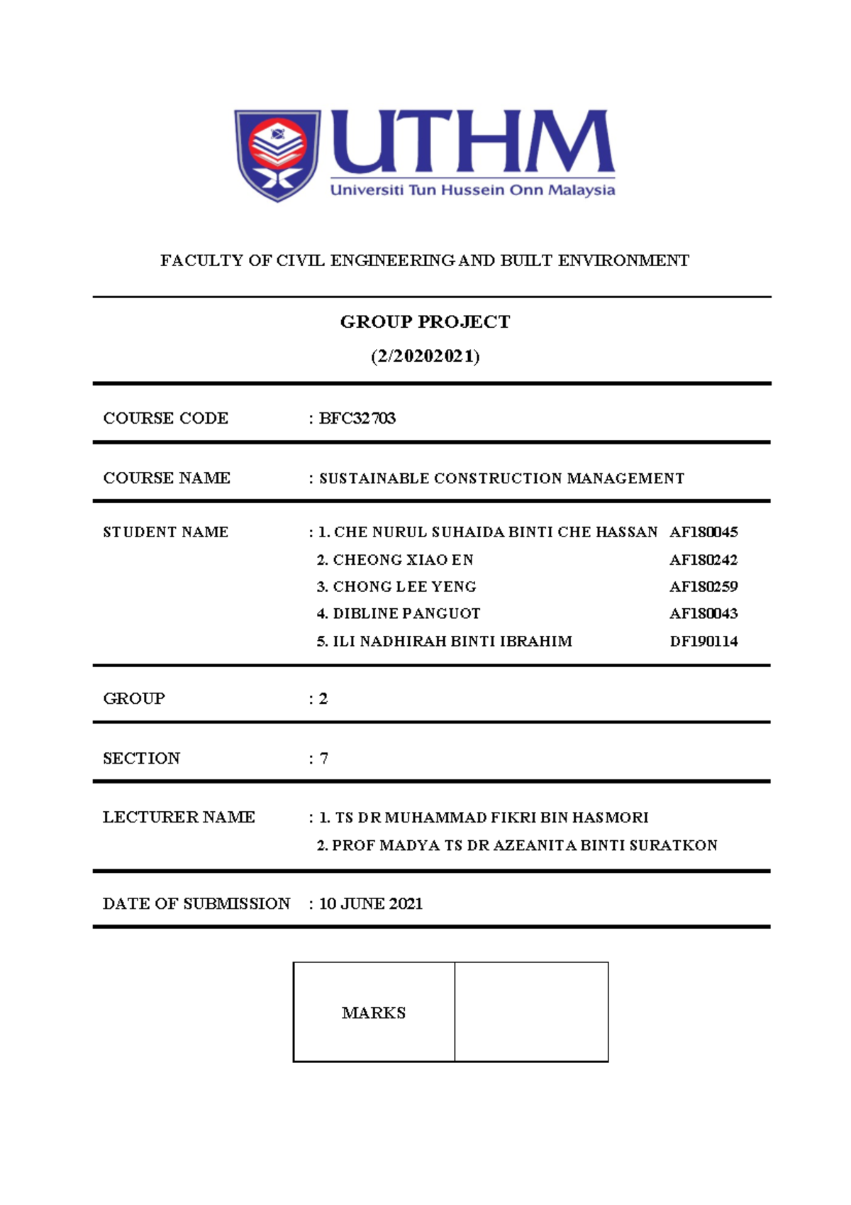 G2 FULL Report SCM BFC32703 - FACULTY OF CIVIL ENGINEERING AND BUILT ...