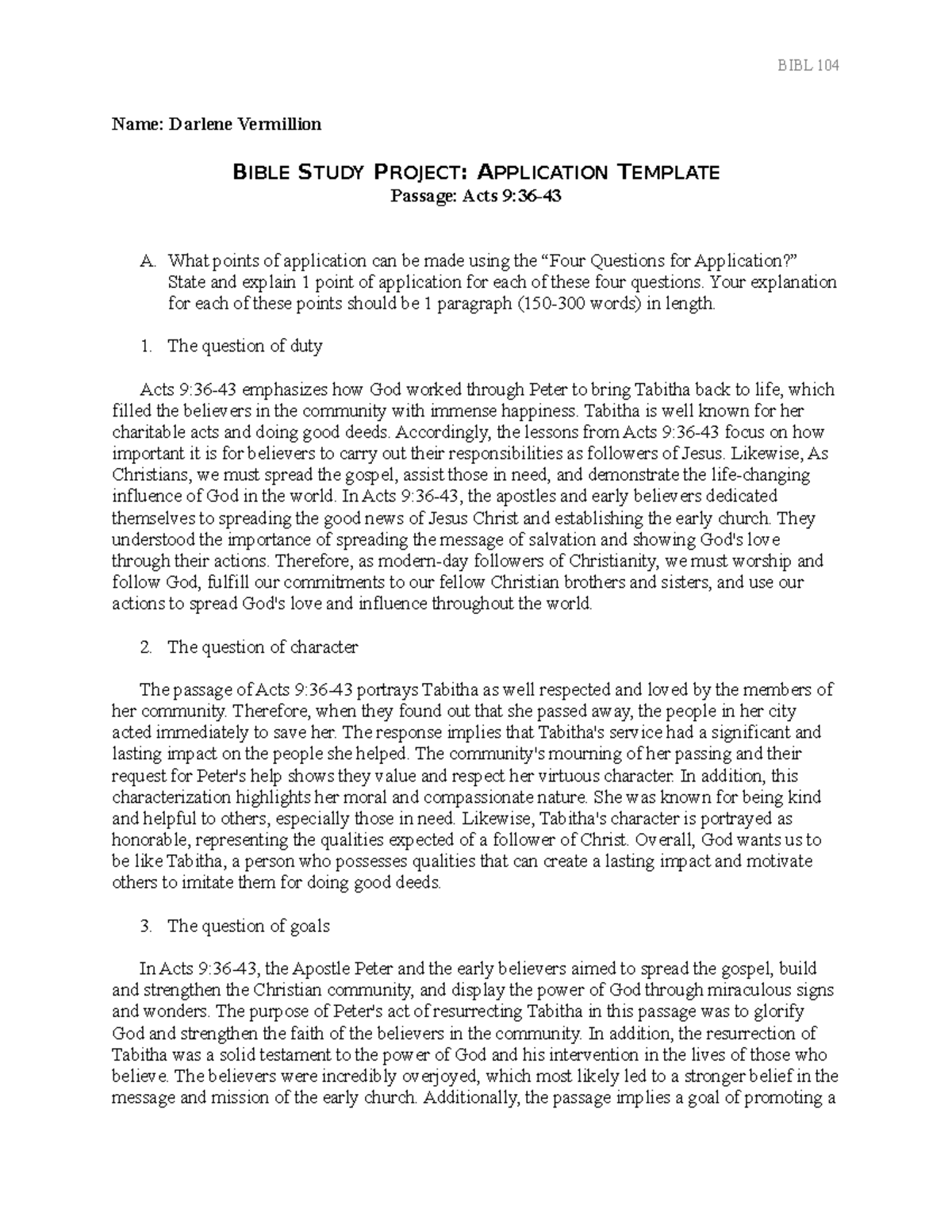 Bible Study Project Application Template - BIBL 104 Name: Darlene ...