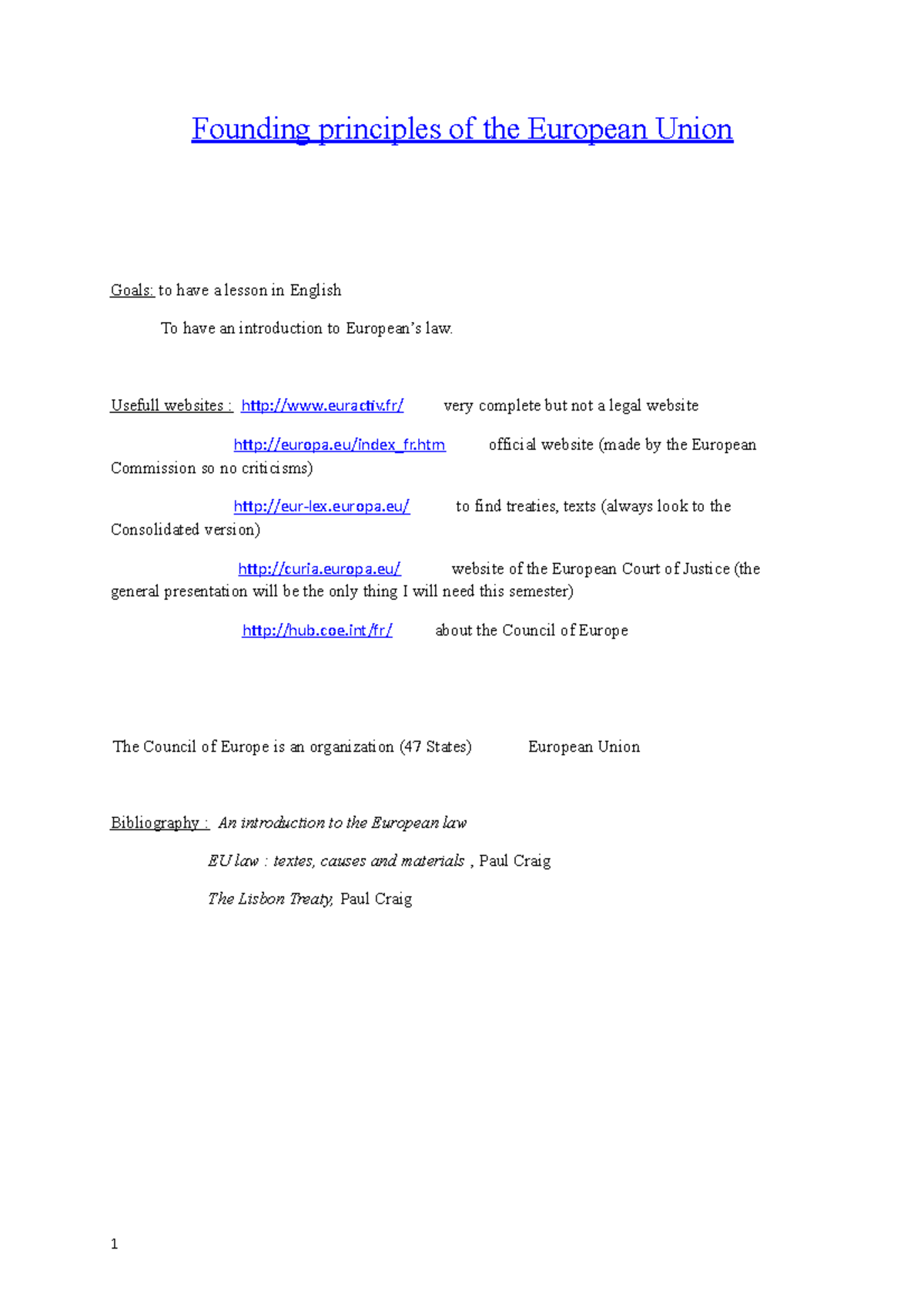 Cours - Founding principles of the European Union - Founding principles ...