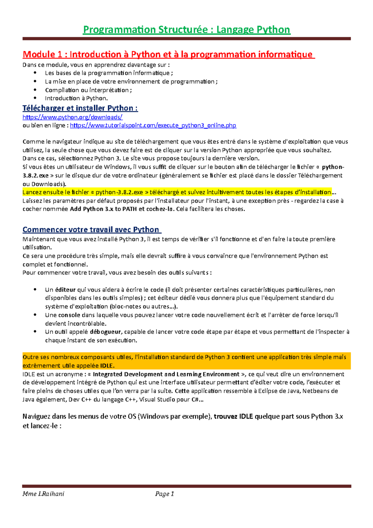 Chapitre 1 Python course - Module 1 : Introduction à Python et à la programmation informatique ...