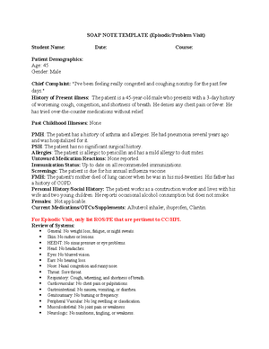 Gastroesophageal reflux disease (GERD) - SOAP NOTE TEMPLATE Student