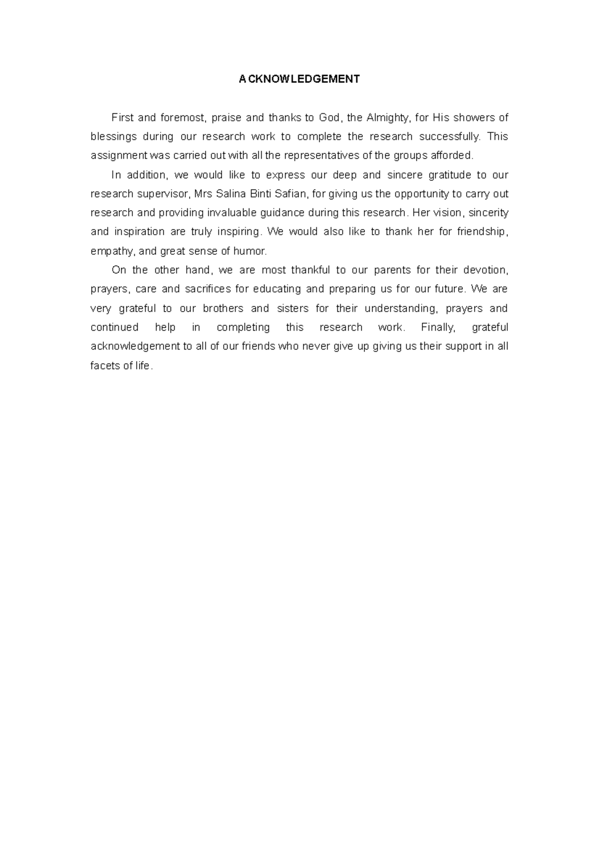 MGT 162 - Group Project - ACKNOWLEDGEMENT First and foremost, praise ...