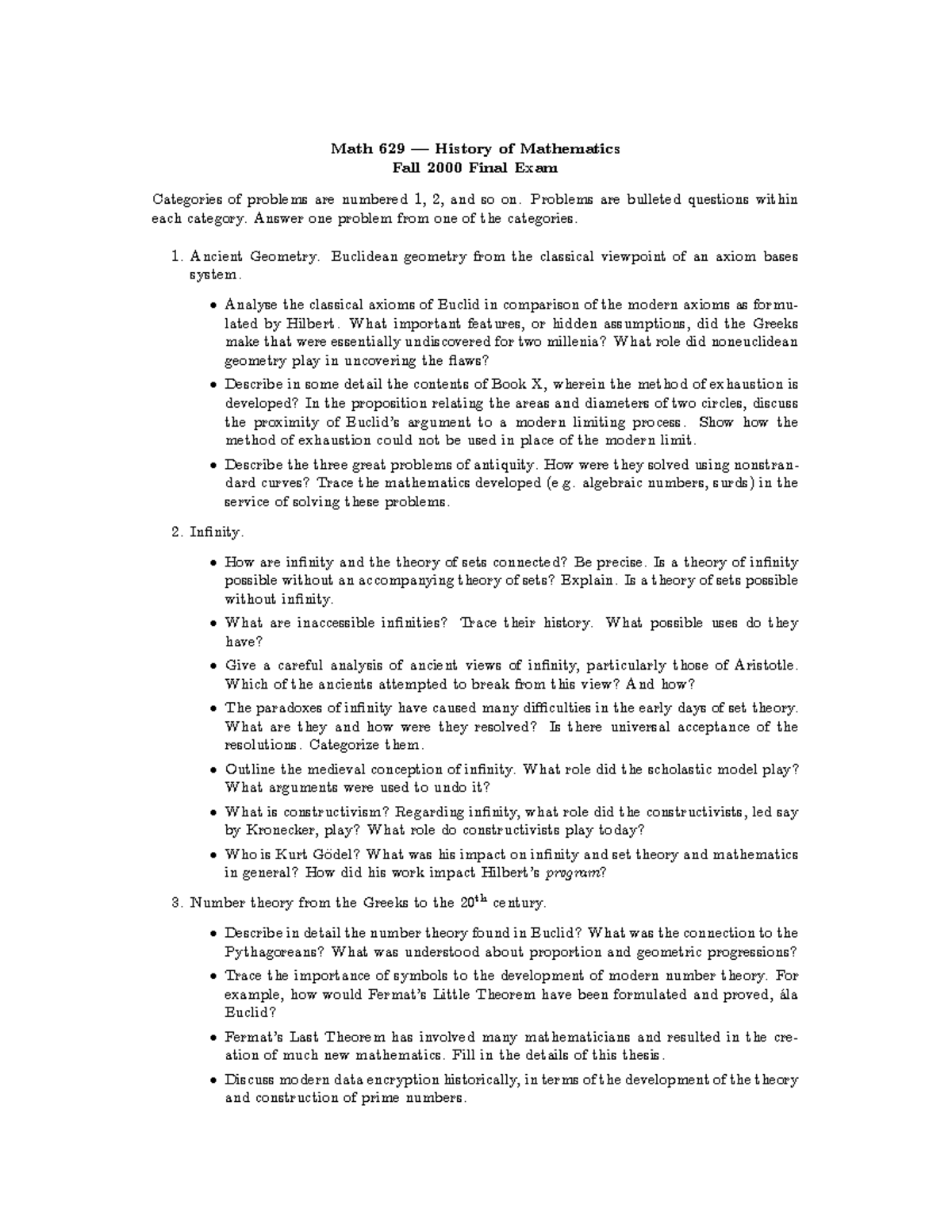 Final exam - History of Mathematics - Math 629 | History of Mathematics ...