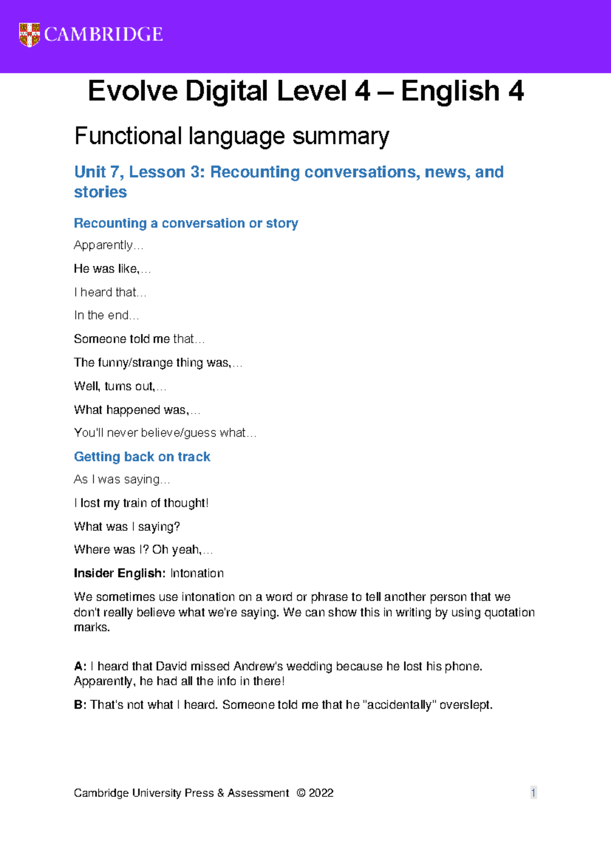 Unit 7 - E4 - Functional language - Cambridge University Press ...