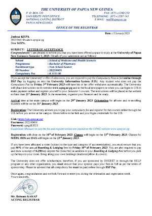 SFY External Stream 2 SNPS 2023 - University of Papua New Guinea School ...