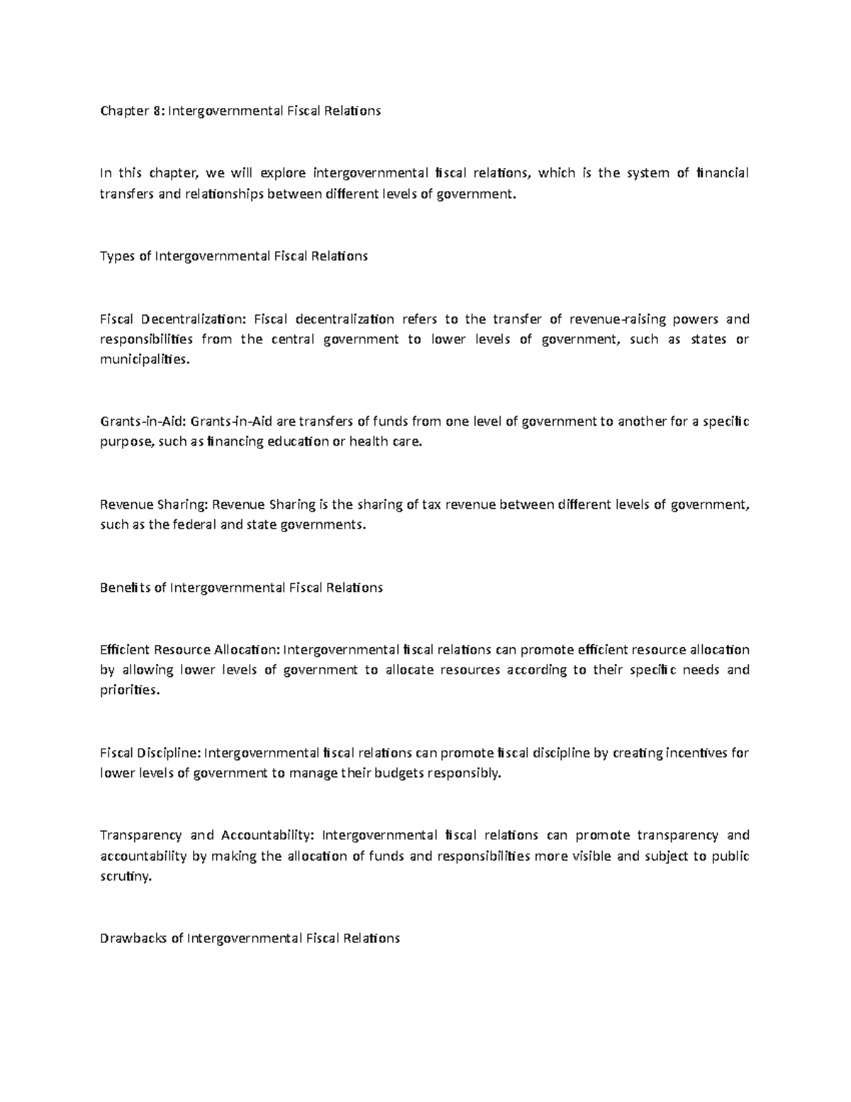 Chapter 7 - Module - Chapter 8: Intergovernmental Fiscal Relations In ...