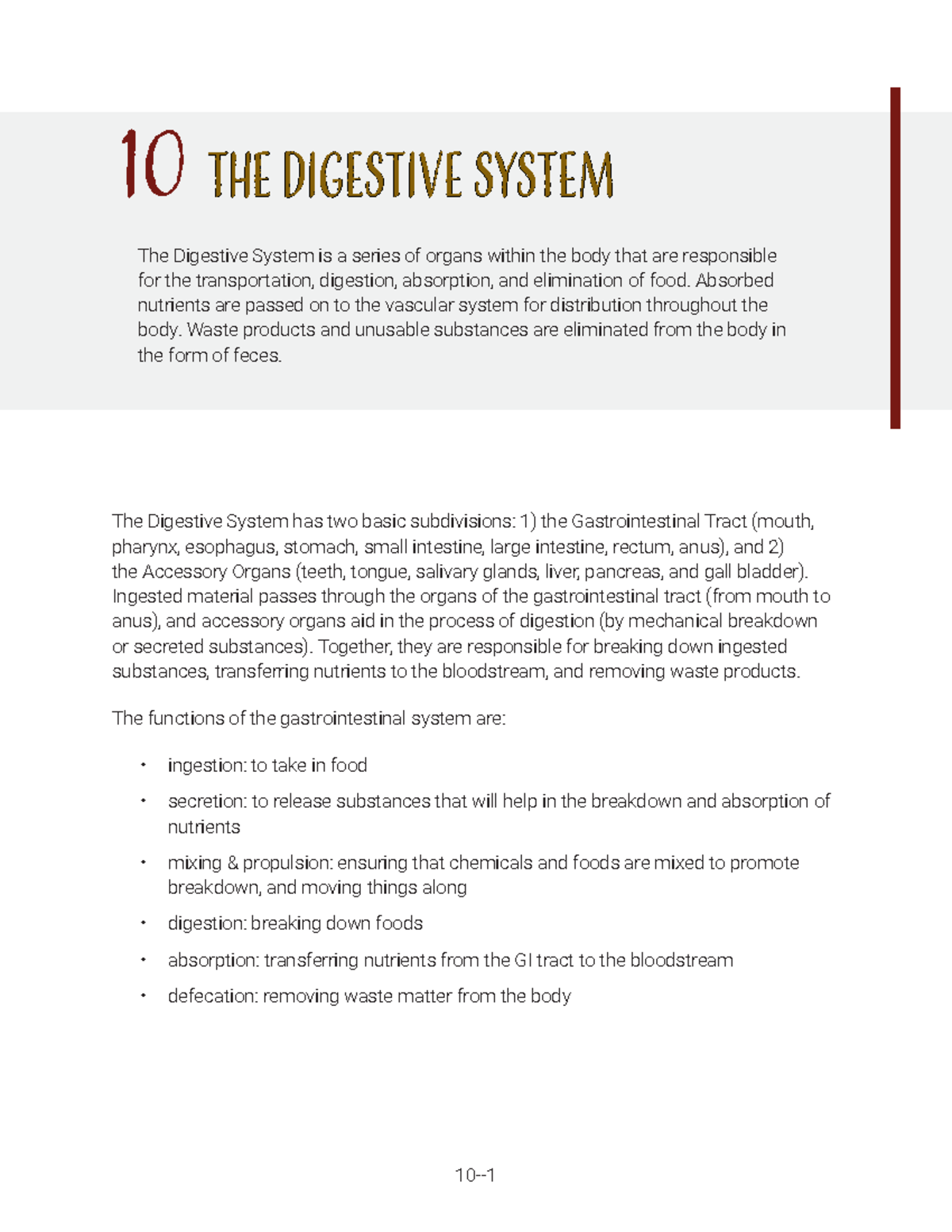 Unit 10 Lecture Notes - 10- The Digestive System has two basic ...