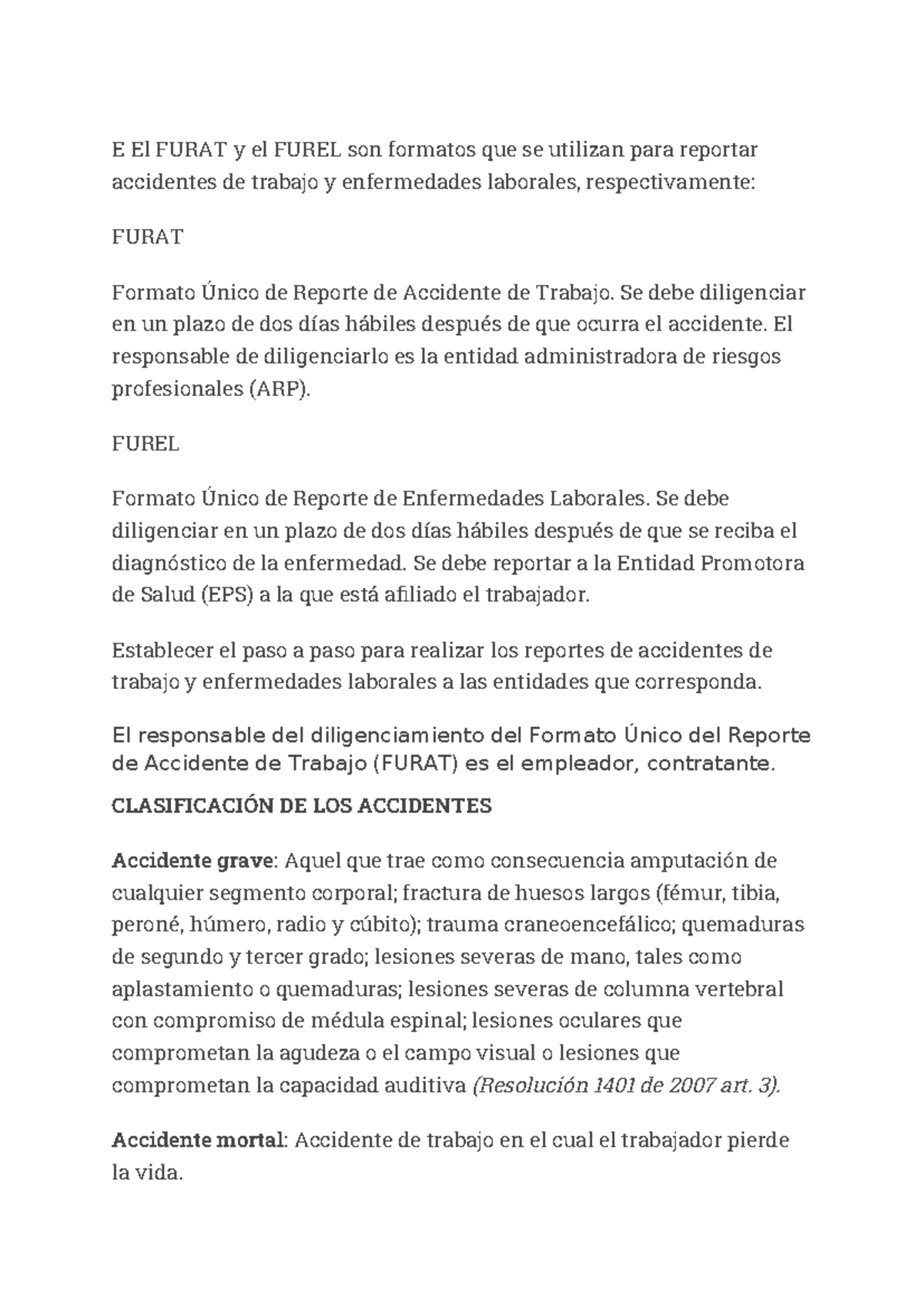 Furat Y Furel - tarea - E El FURAT y el FUREL son formatos que se ...