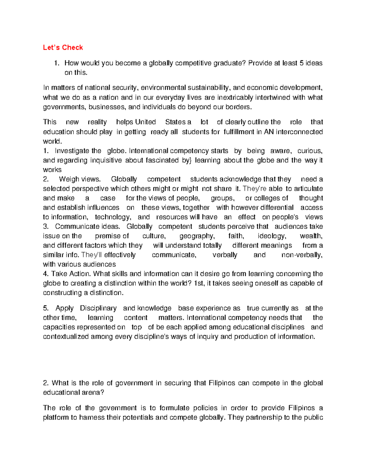 Educ110 ULOc TAN - Lecture notes 5 - Let’s Check How would you become a ...