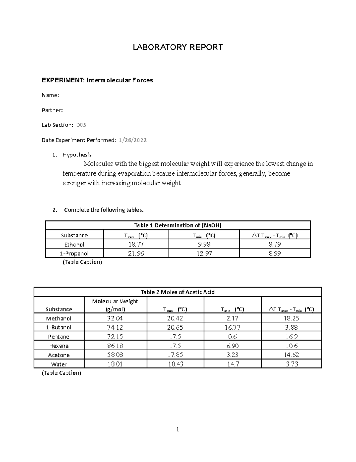 Exp+1+IMFs+numbers Results Lab Report - LABORATORY REPORT EXPERIMENT ...