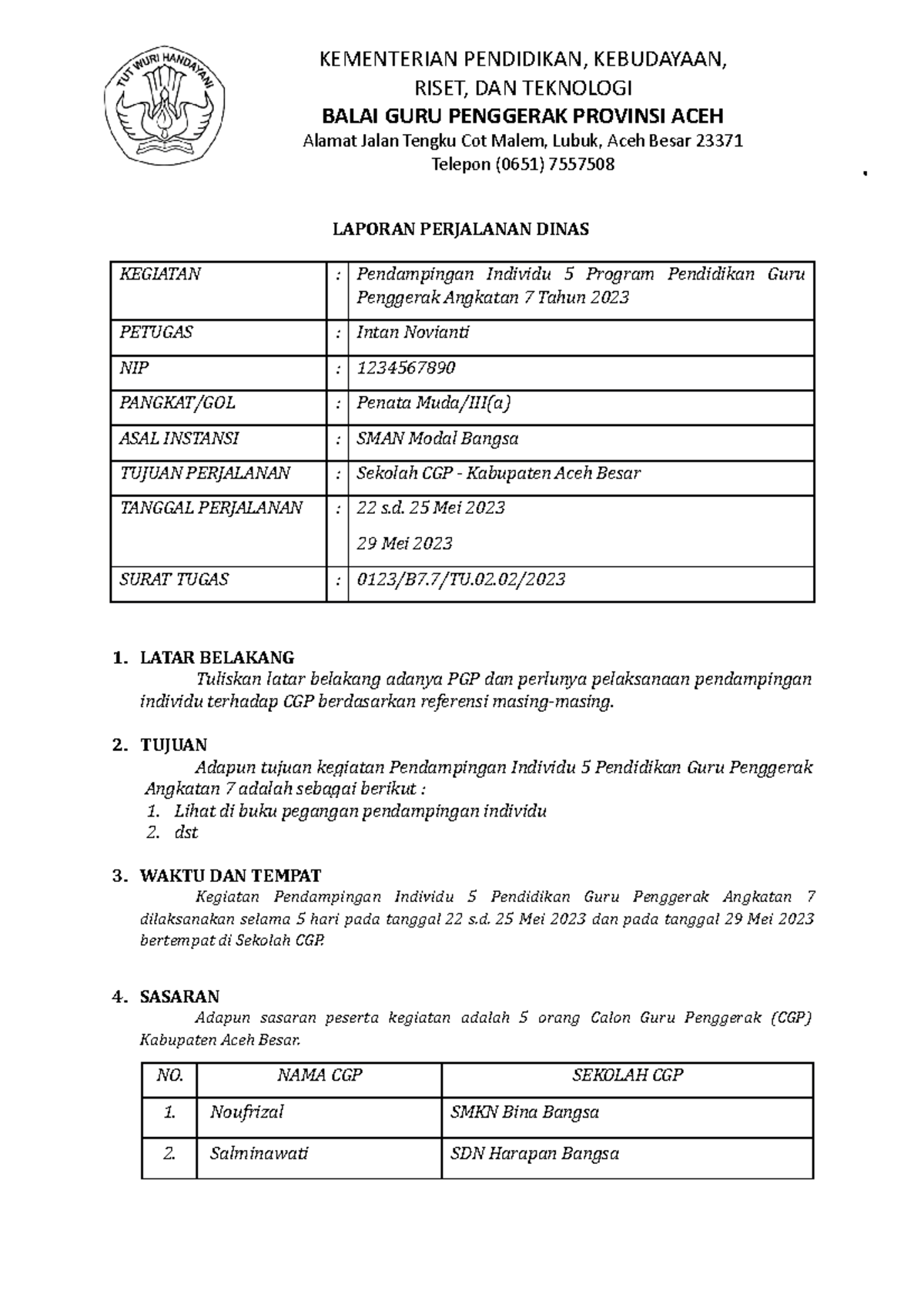 Format Laporan Perjadin - KEMENTERIAN PENDIDIKAN, KEBUDAYAAN, RISET ...