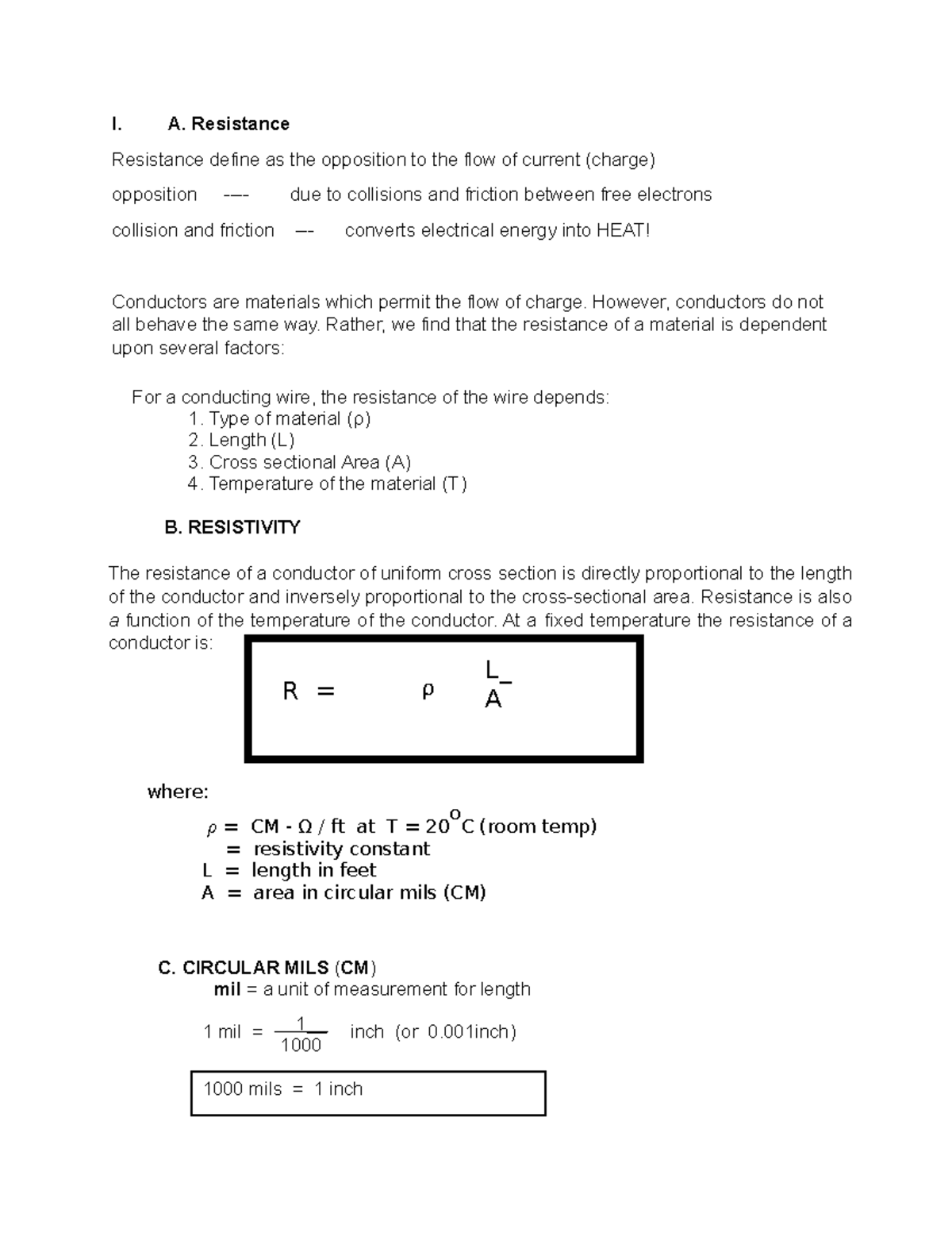 Module 5 - Resistance - I. A. Resistance Resistance define as the ...