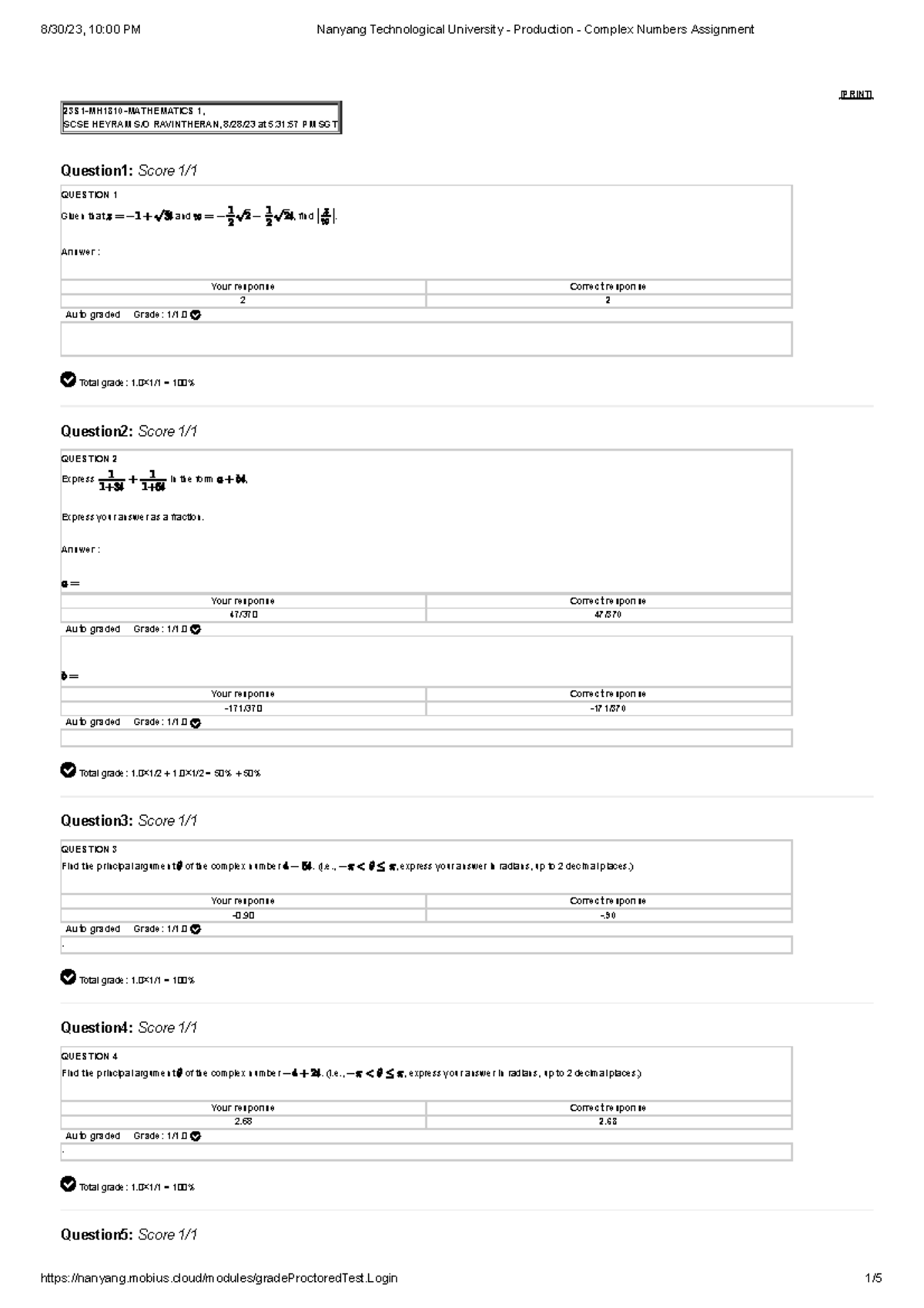 Nanyang Technological University - Production - Complex Numbers ...