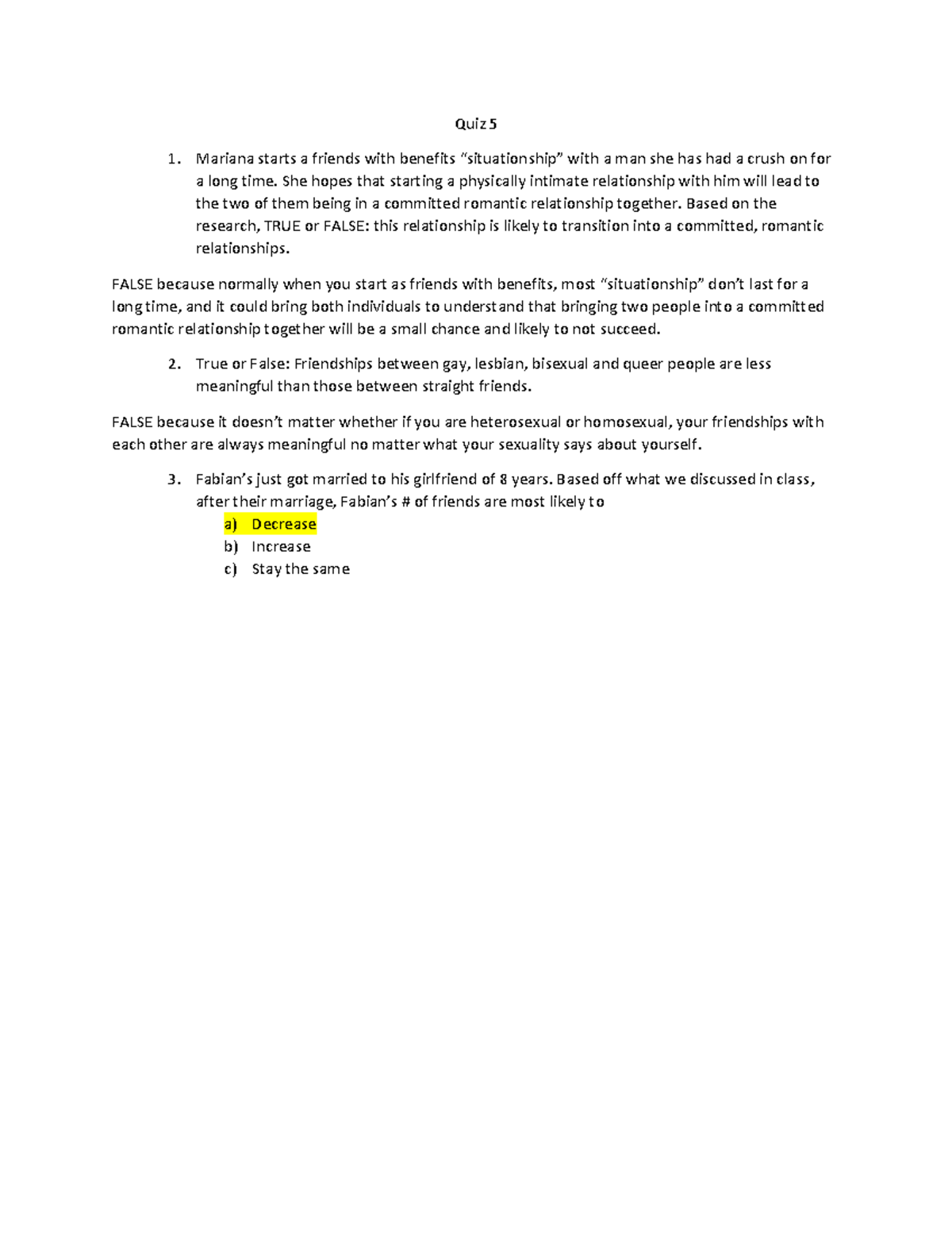 Quiz 5 2022 psych 235 - quiz 5 - Quiz 5 Mariana starts a friends with ...