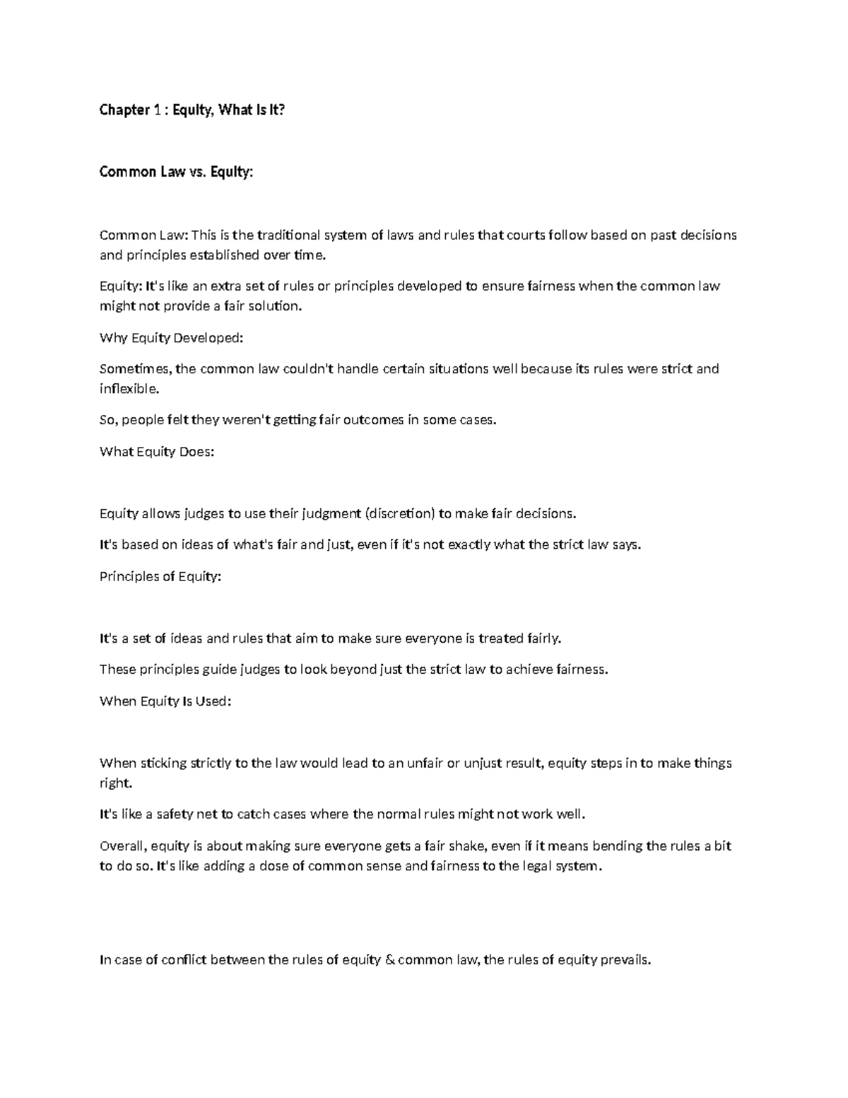 Equity Own Notes - Chapter 1 : Equity, What is it? Common Law vs ...