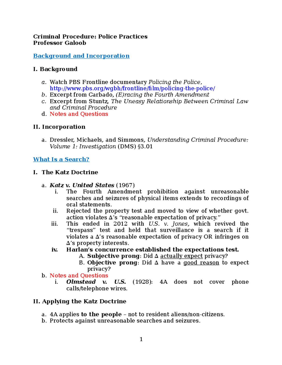 Police Practices outline - Criminal Procedure: Police Practices ...