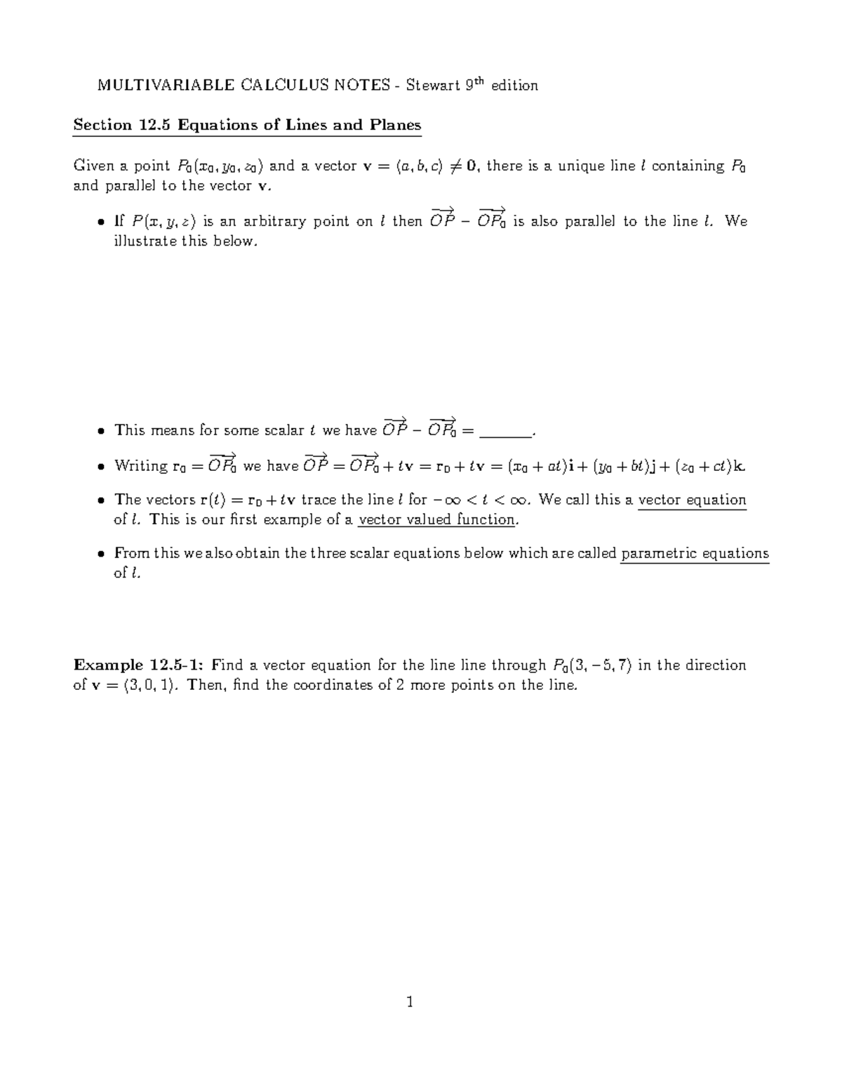 2730 12.5 Student Notes - MULTIVARIABLE CALCULUS NOTES - Stewart 9th ...
