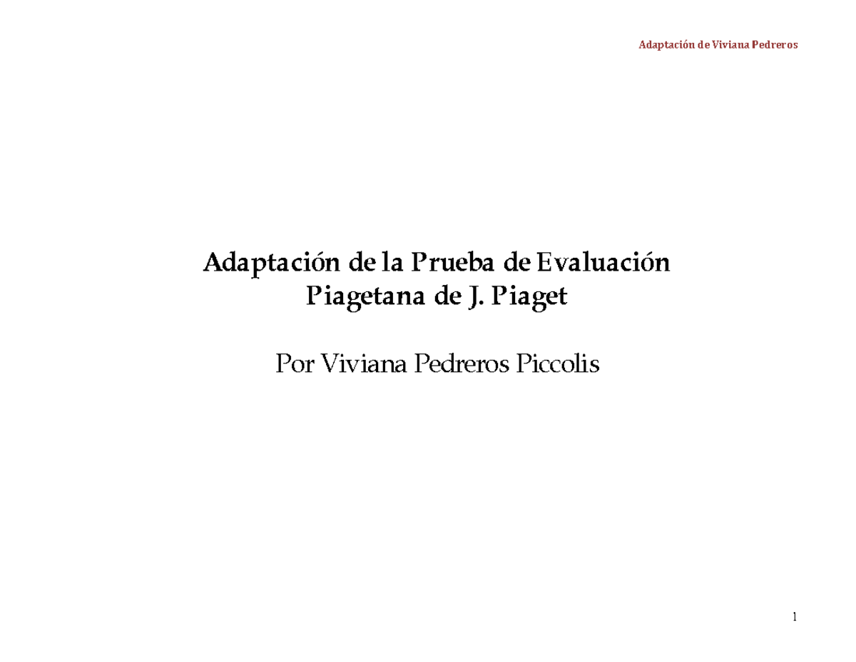 Adaptacion Pruebas Piagetanas - Adaptación de la Prueba de Evaluación ...