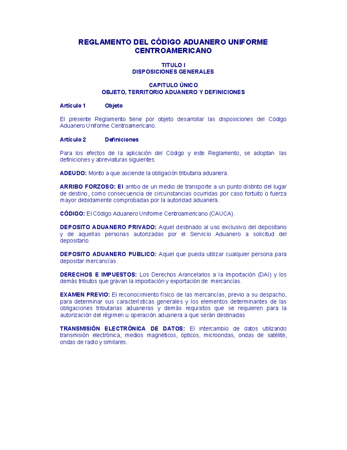 Reglamento del Codigo Aduanero Uniforme Centroamericano ( Recauca) - - Studocu